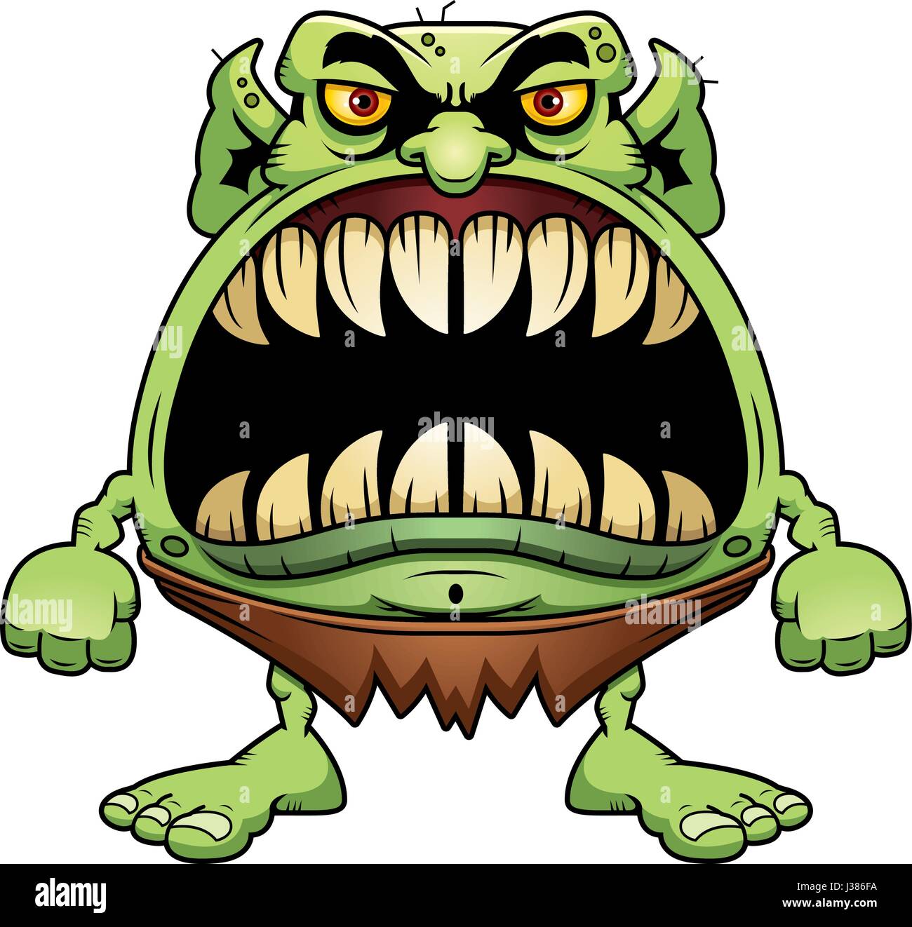 A cartoon illustration of a goblin with a big mouth full of sharp teeth ...