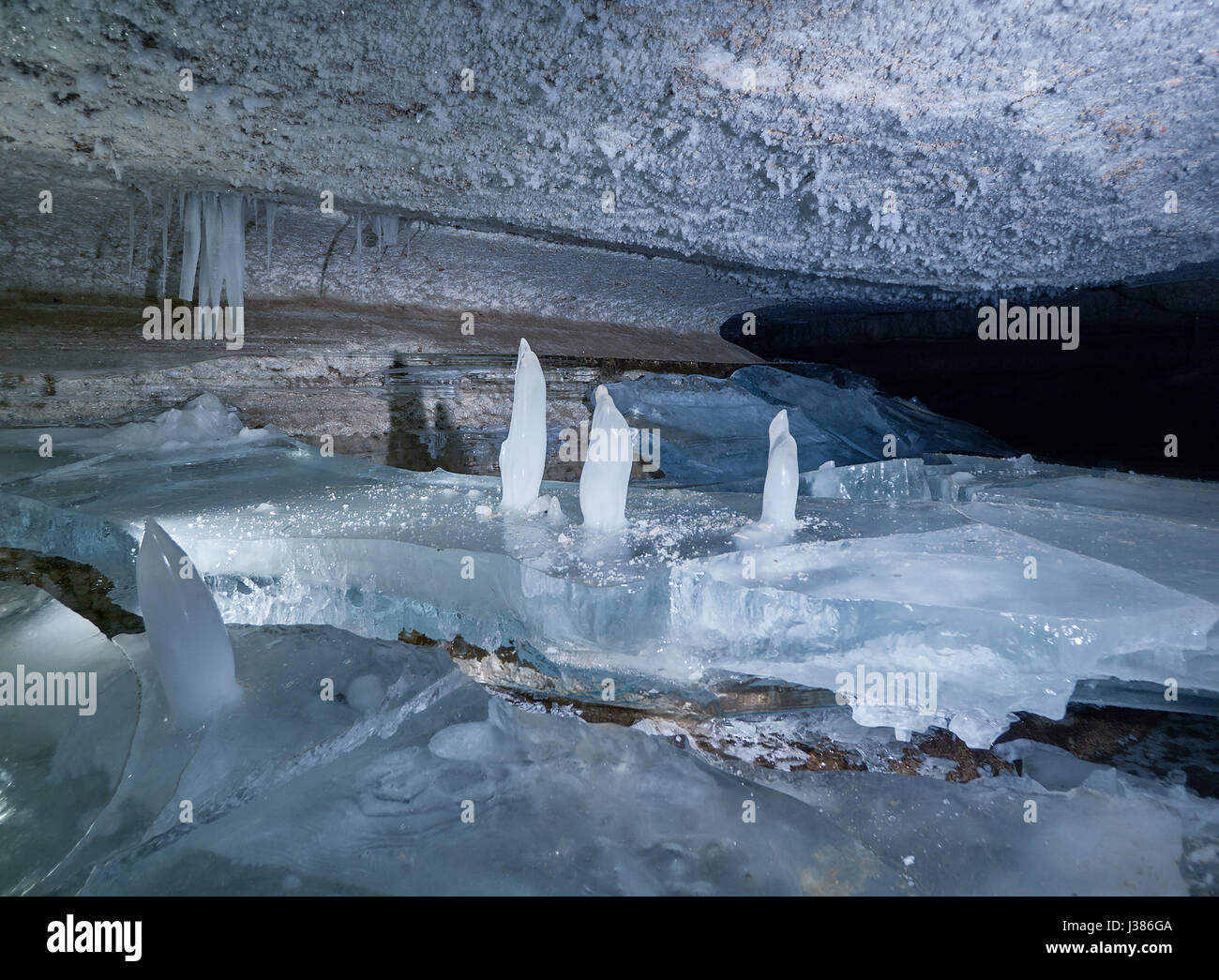Ice stalactites. Cave in the Pinega region .Arhangelsk region Stock ...