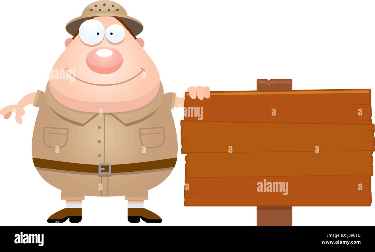 A cartoon illustration of an explorer with a sign Stock Vector Image ...