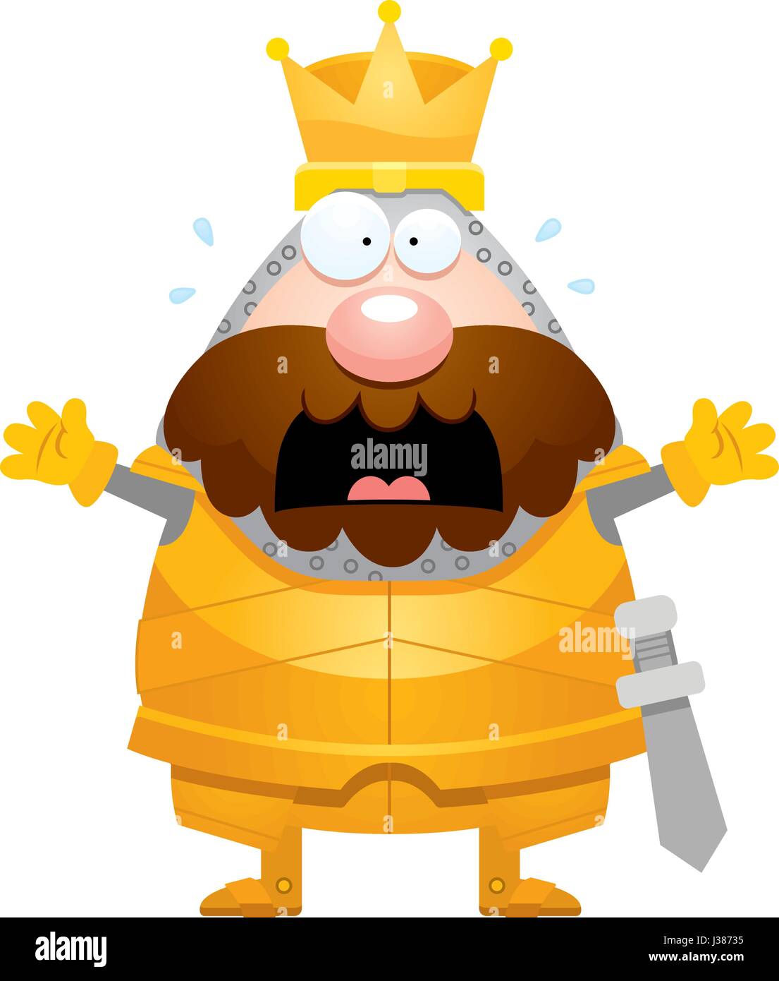 A cartoon illustration of a king in armor looking scared Stock Vector ...