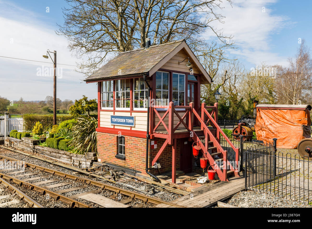 Traditional old-fashioned signal box at Tenterden Town Station, Kent ...