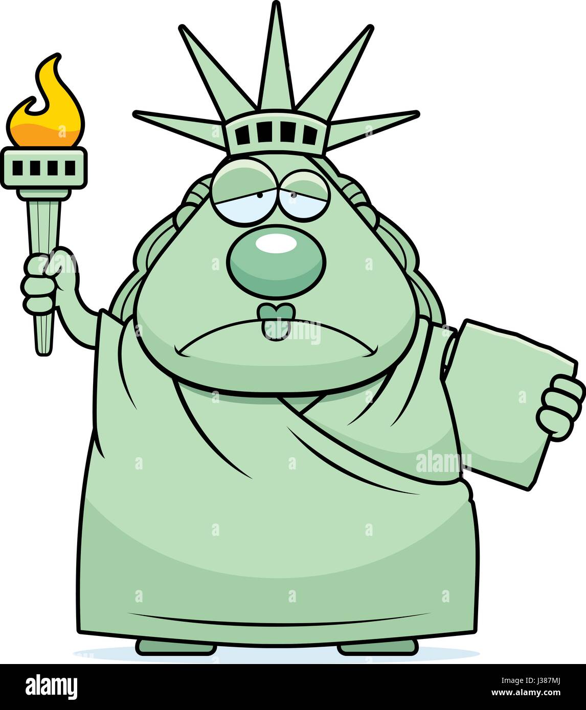 A cartoon illustration of the Statue of Liberty looking sad Stock ...