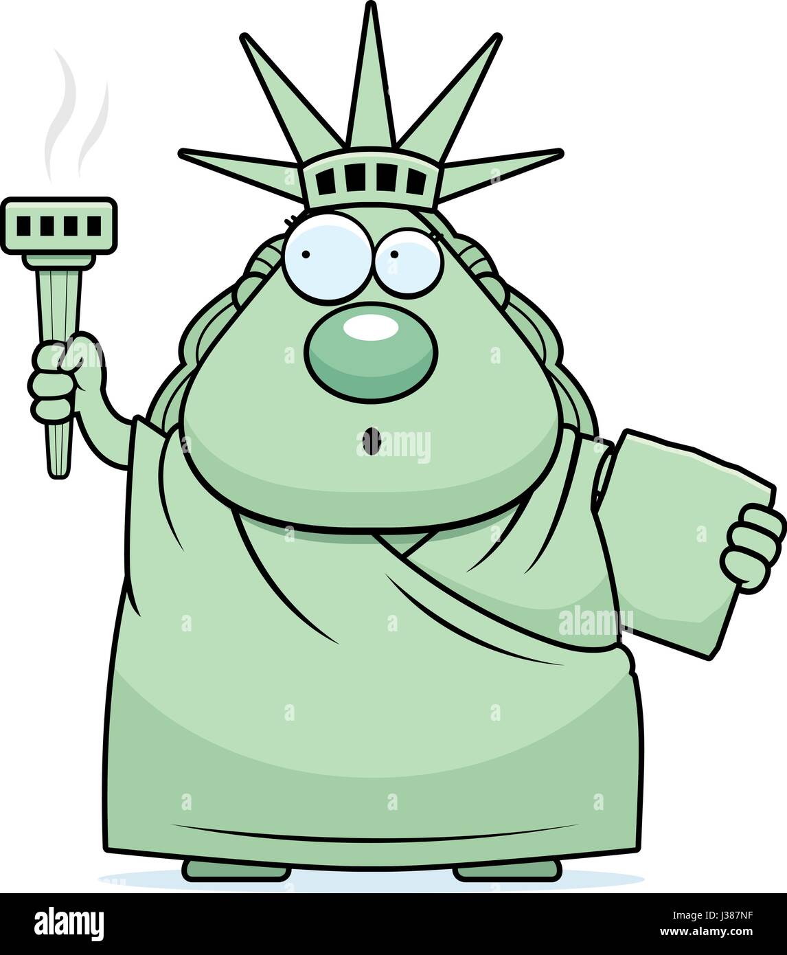 A cartoon illustration of the Statue of Liberty looking surprised at ...