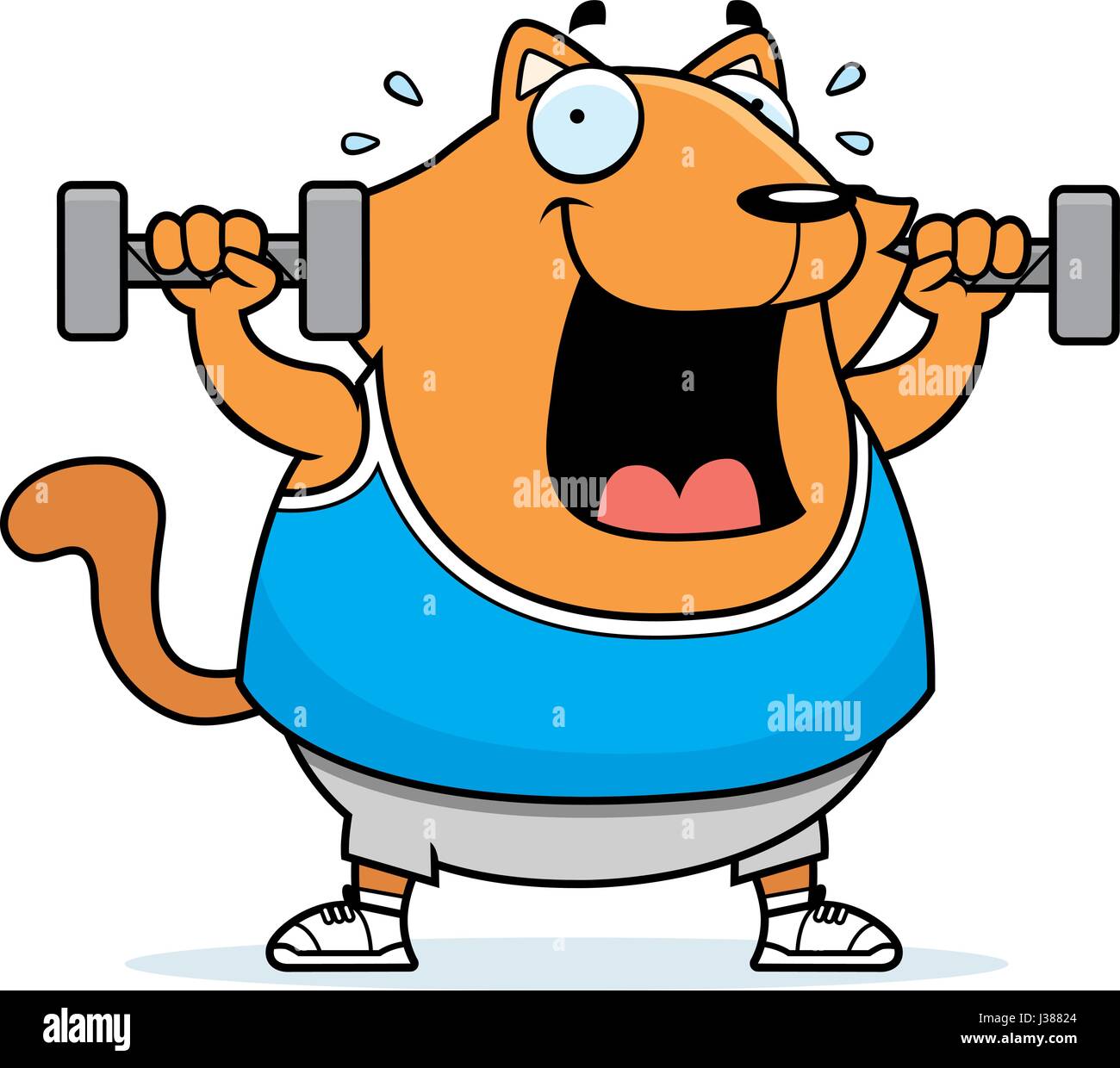 A cartoon illustration of a cat lifting dumbbell weights Stock Vector ...