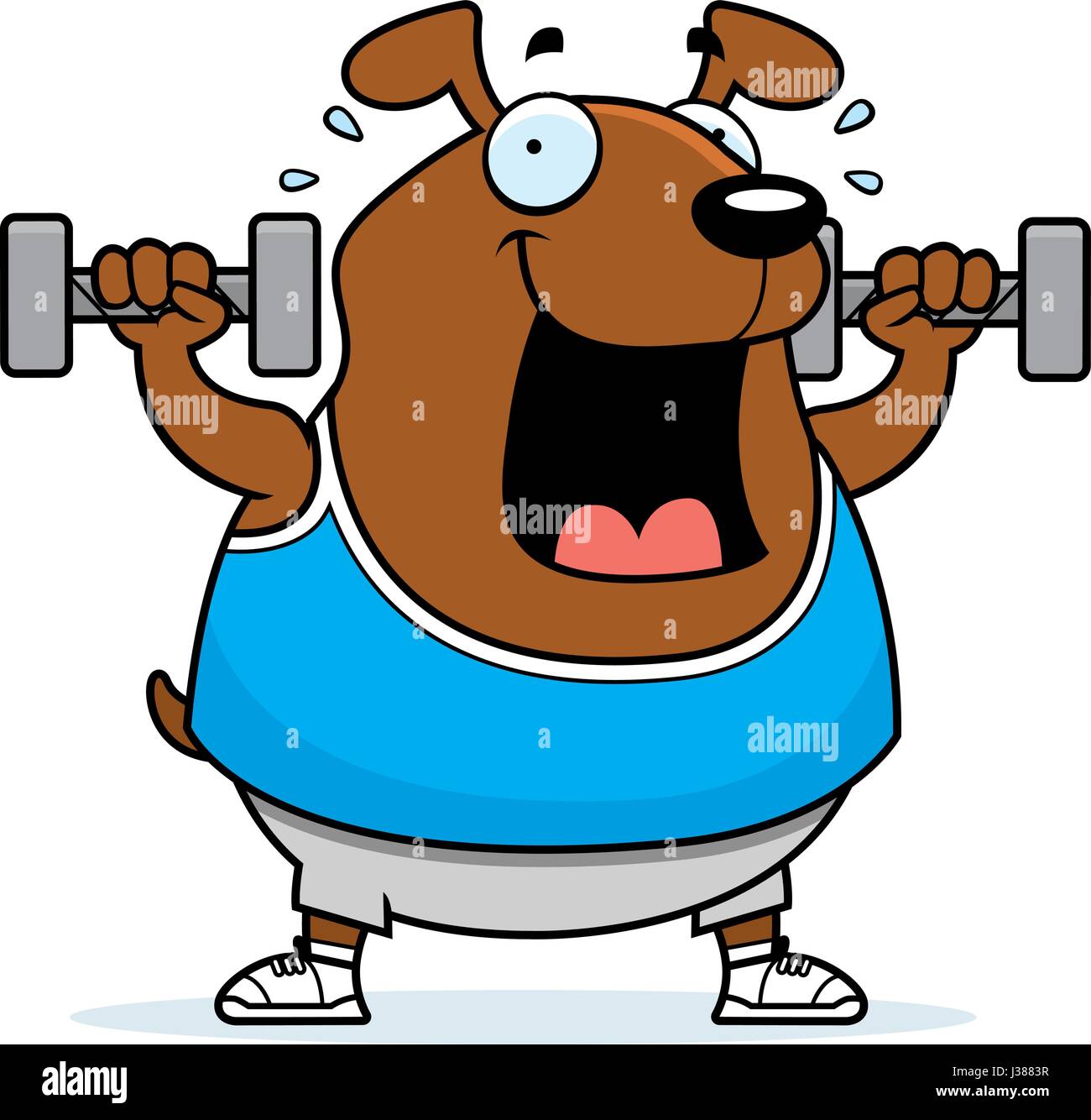 A cartoon illustration of a dog lifting dumbbell weights Stock Vector ...
