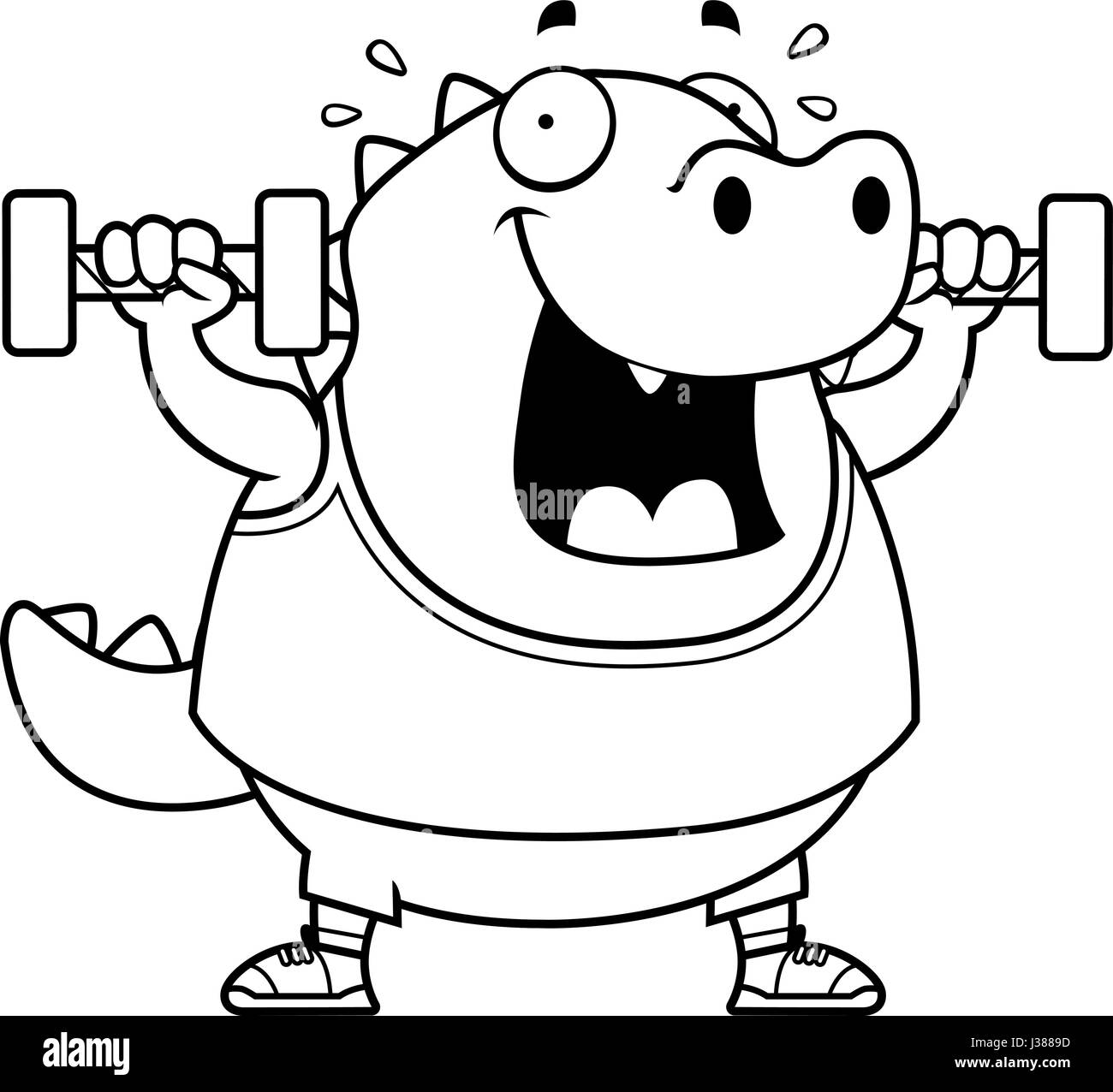 A cartoon illustration of a lizard lifting dumbbell weights Stock ...