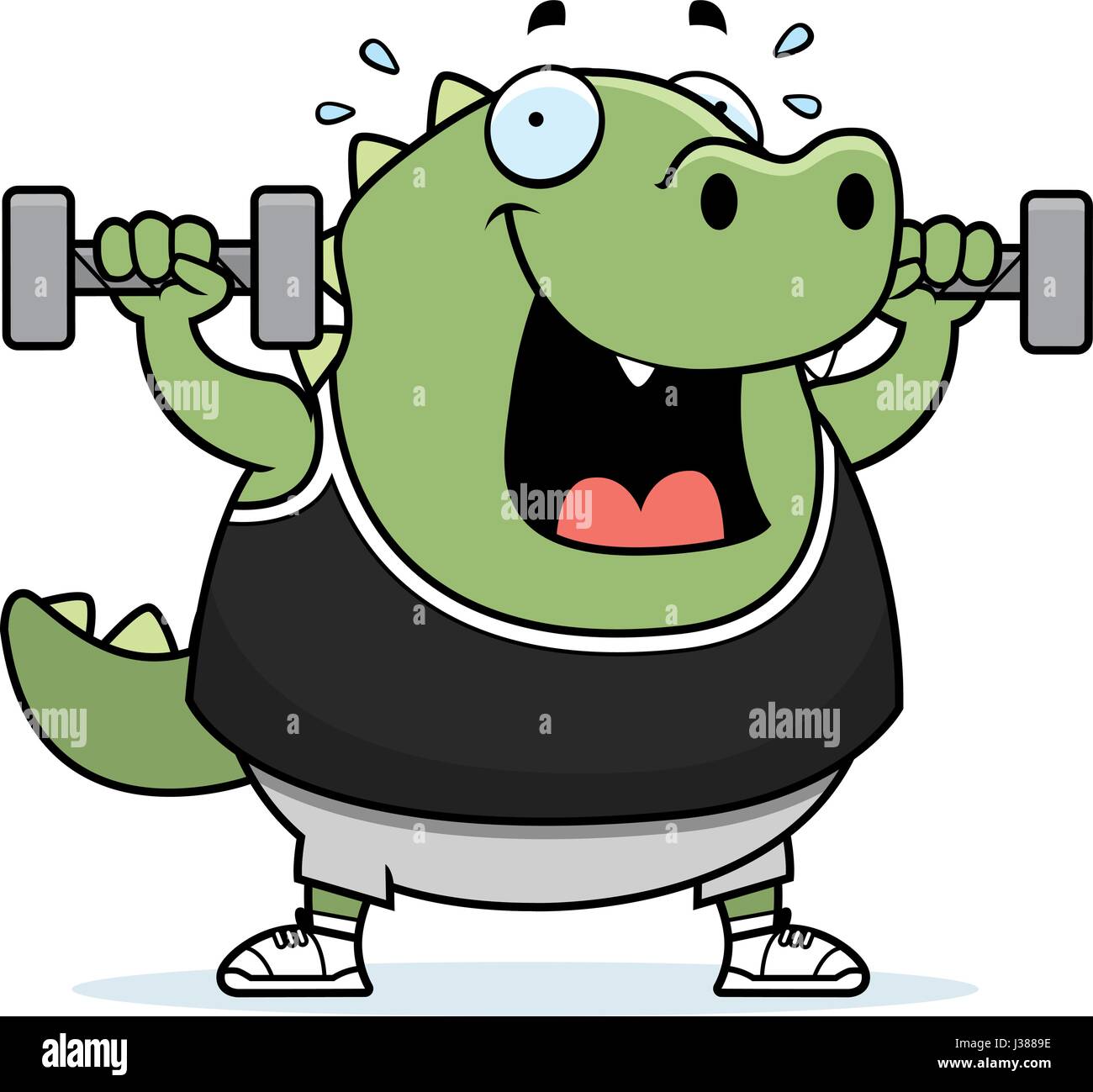 A cartoon illustration of a lizard lifting dumbbell weights Stock ...