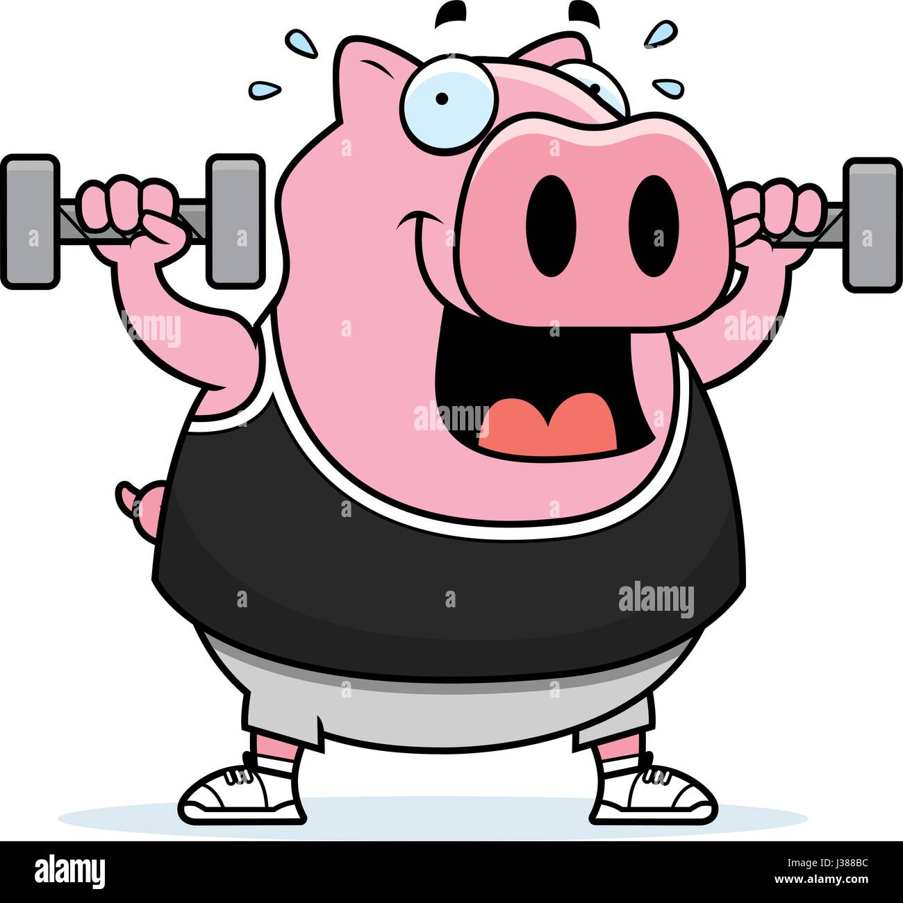 A cartoon illustration of a pig lifting dumbbell weights Stock Vector ...