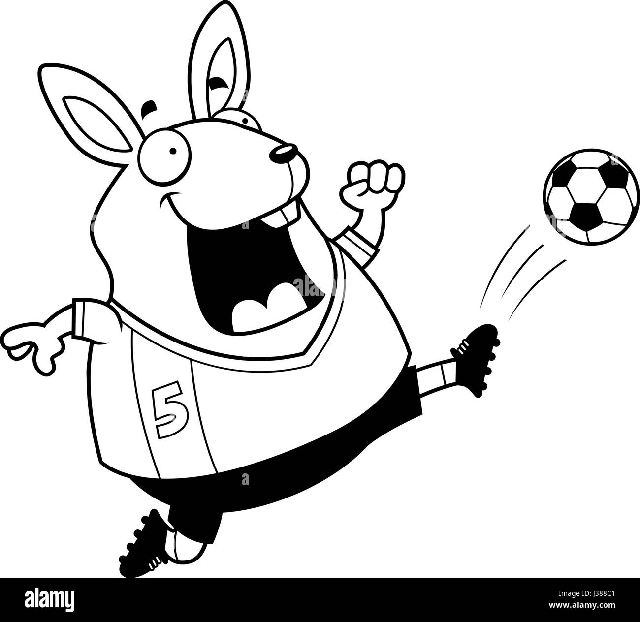 A cartoon illustration of a rabbit kicking a soccer ball Stock Vector ...