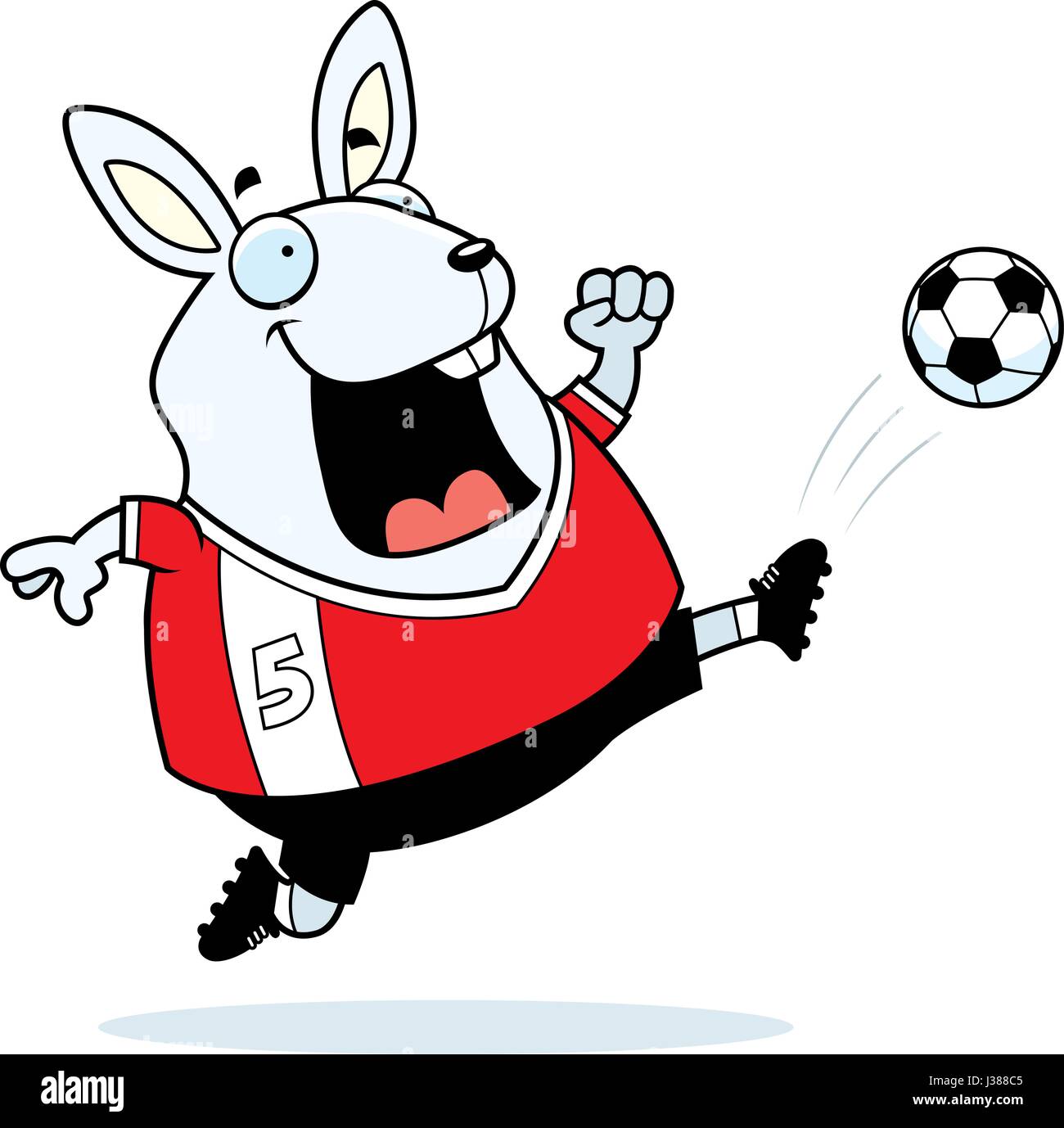 A cartoon illustration of a rabbit kicking a soccer ball Stock Vector ...