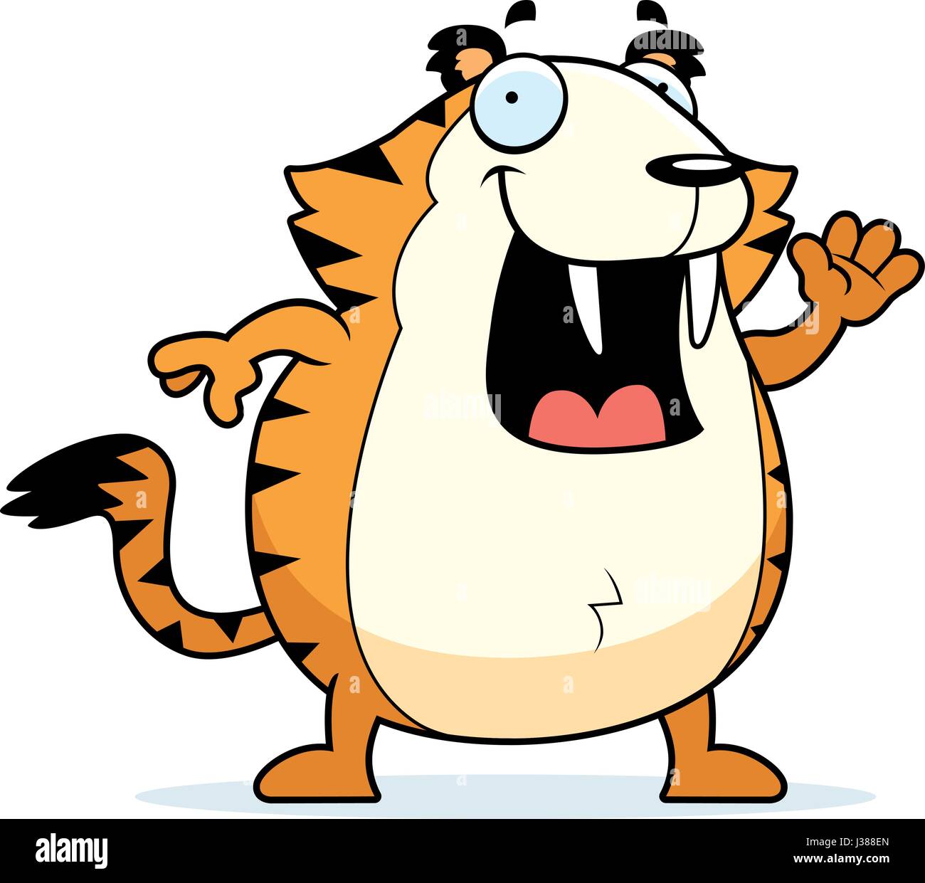 A happy cartoon saber-toothed tiger waving and smiling Stock Vector ...