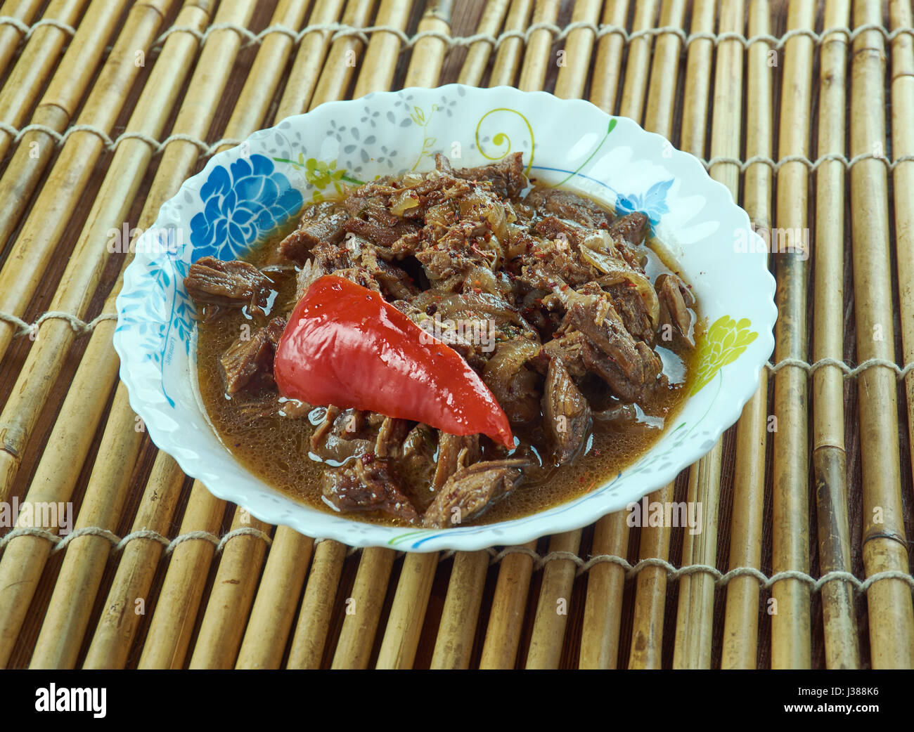 Machaca - traditionally dried meat, spiced beef or pork.Mexican cuisine ...