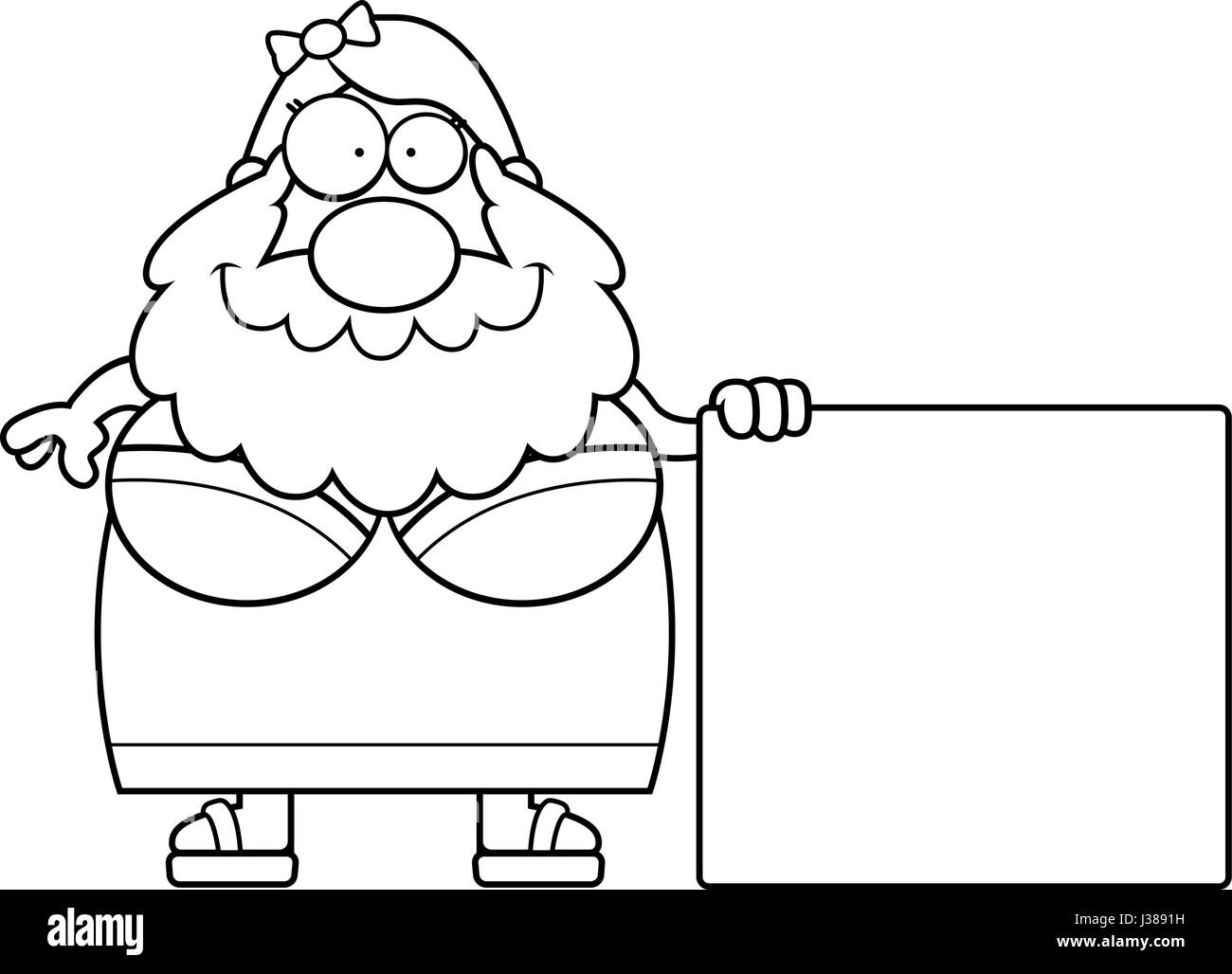 A cartoon illustration of a bearded lady with a sign Stock Vector Image ...