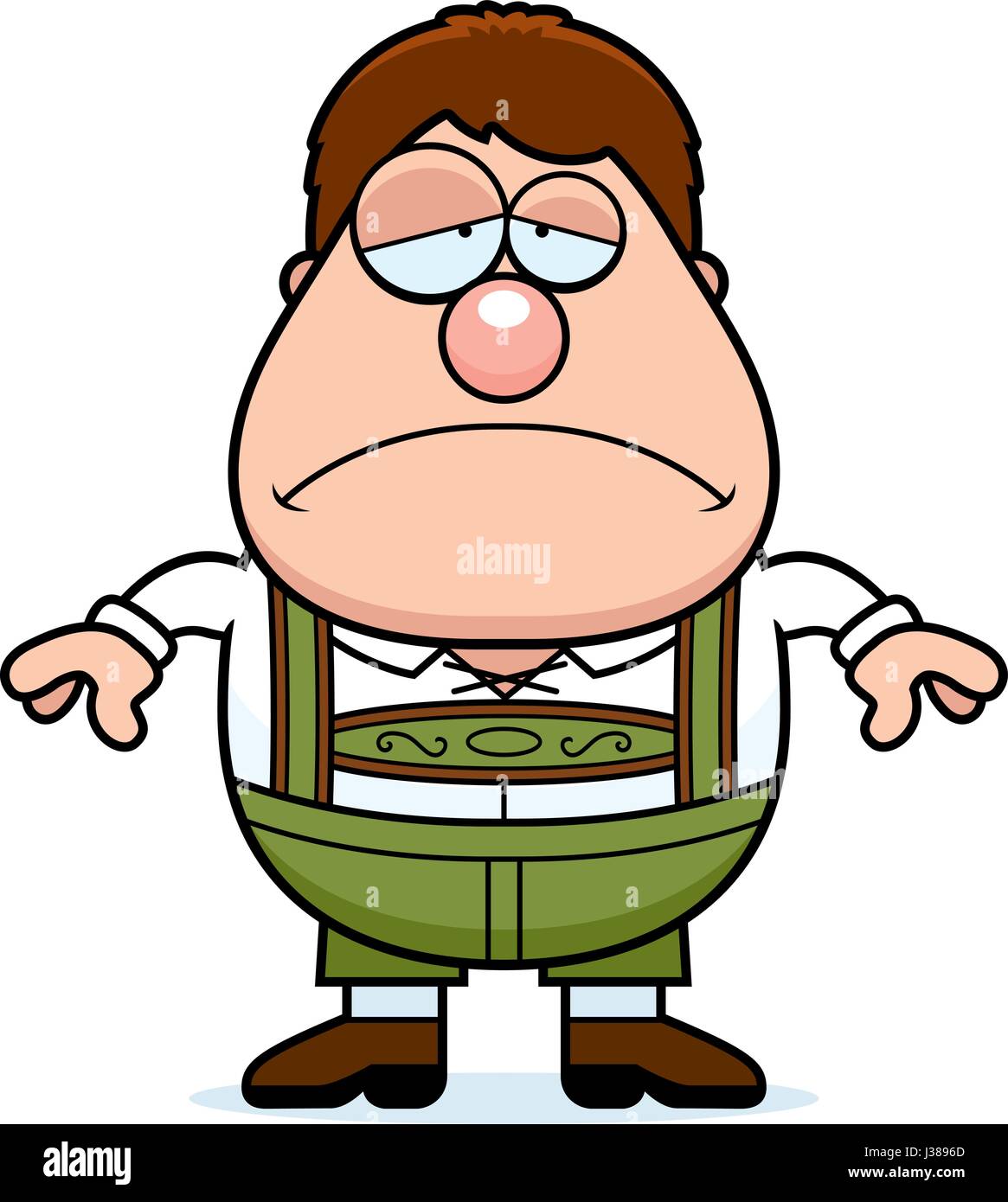 A cartoon illustration of a German boy in lederhosen looking sad Stock ...