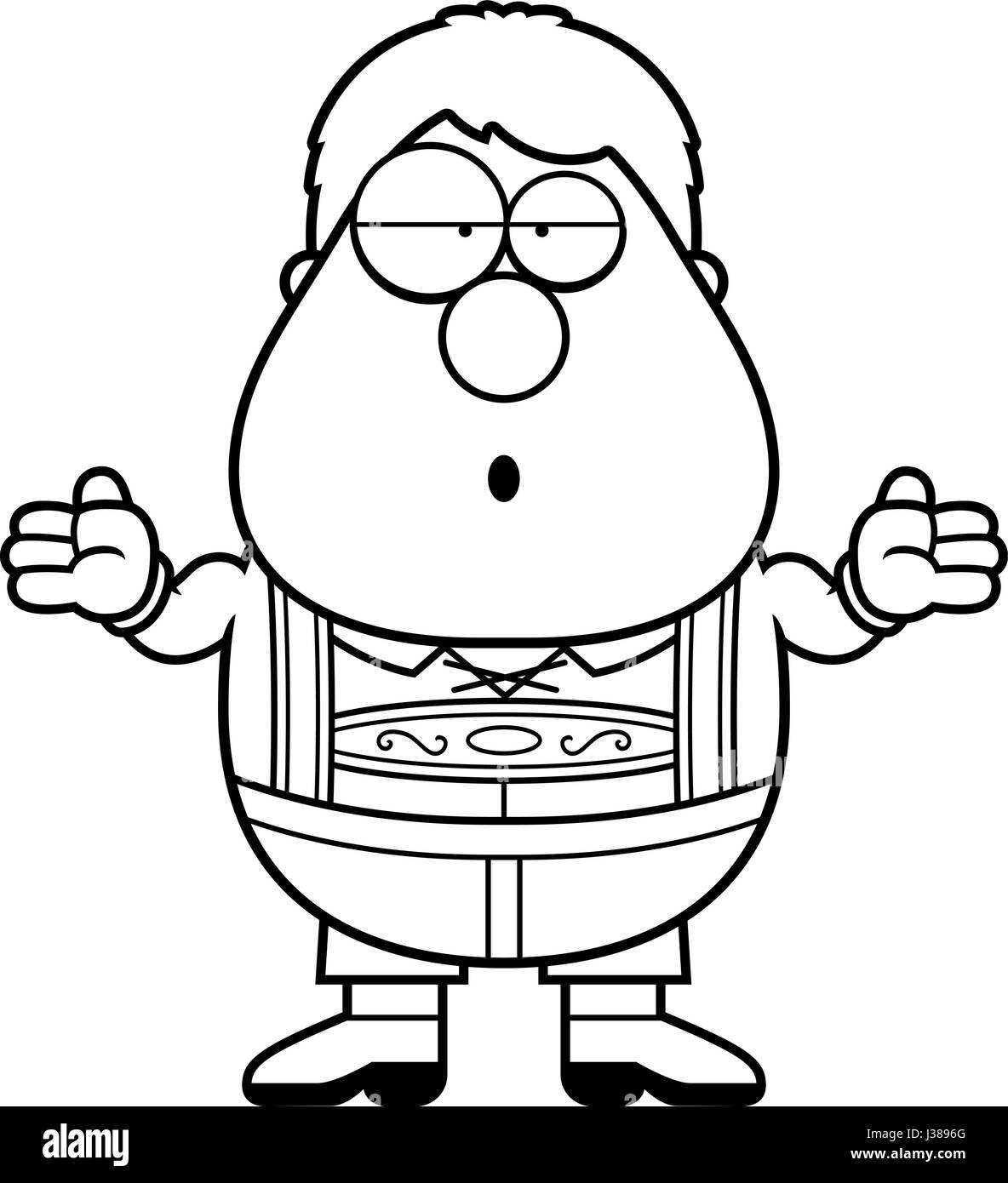 A cartoon illustration of a German boy in lederhosen shrugging Stock ...