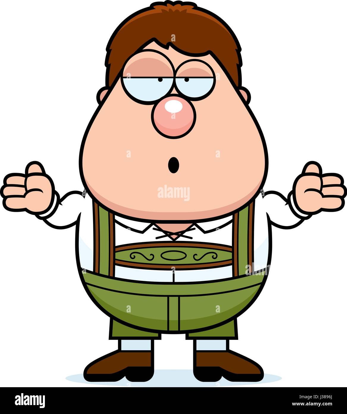 A cartoon illustration of a German boy in lederhosen shrugging Stock ...