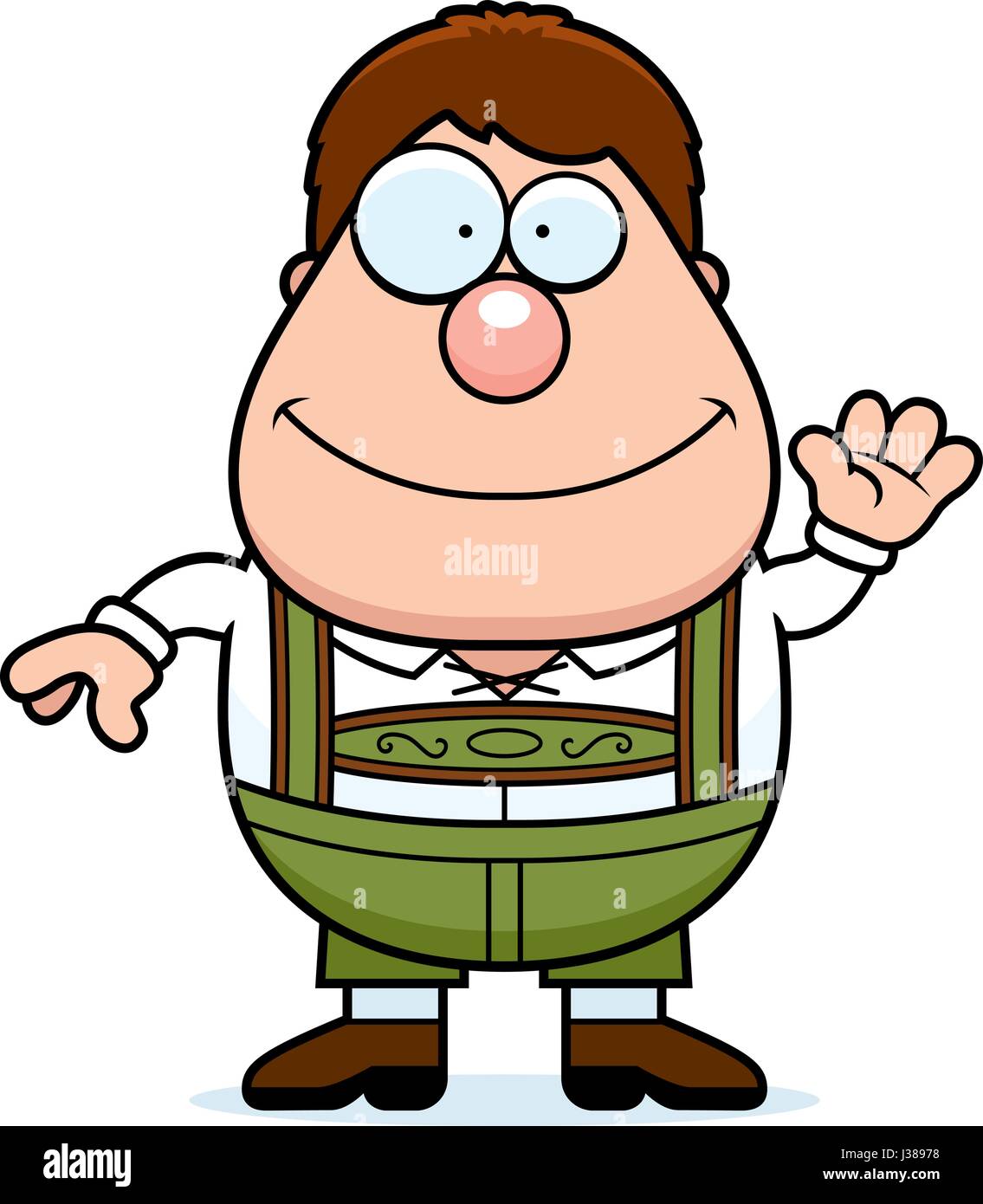 A cartoon illustration of a German boy in lederhosen waving Stock ...