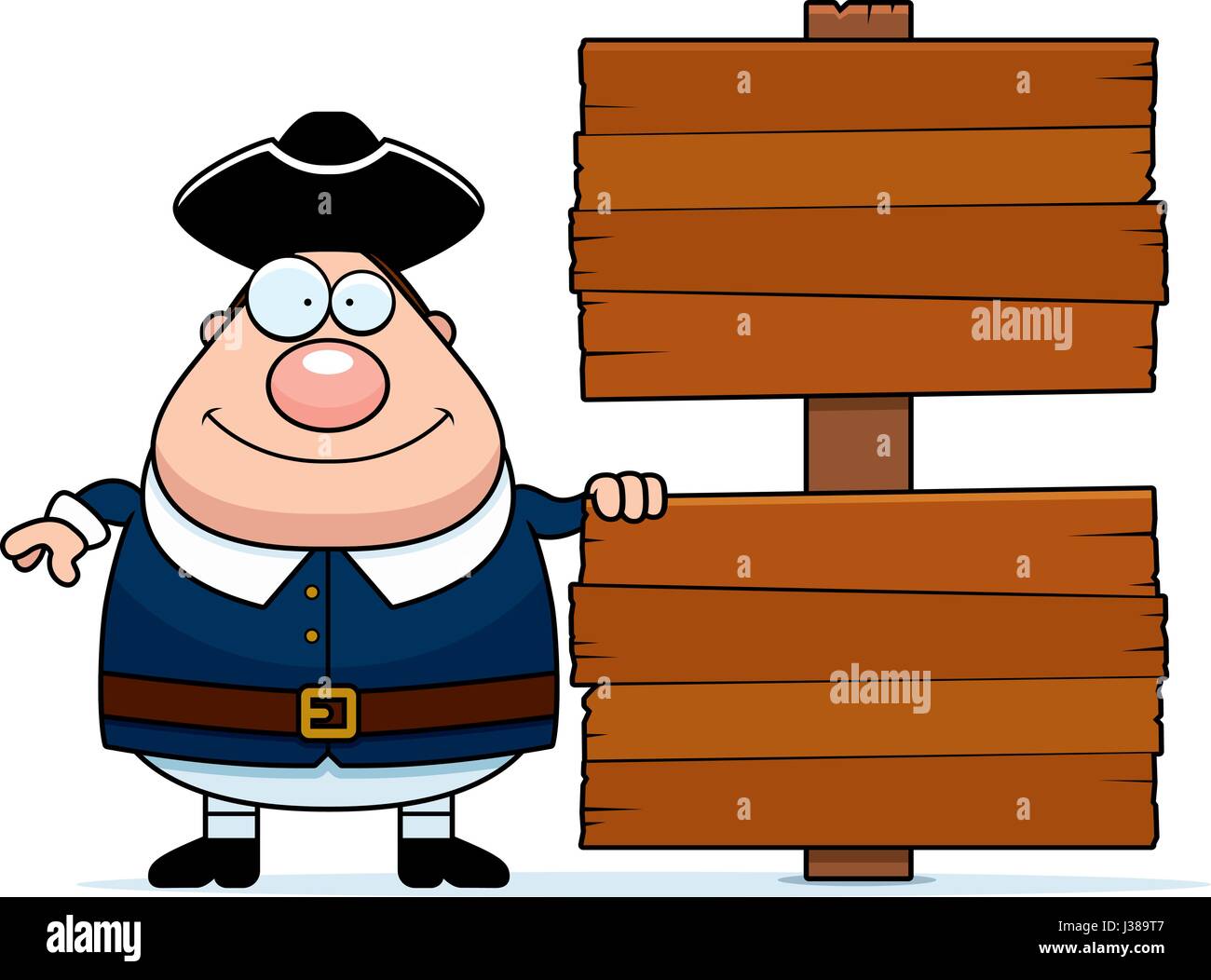 A cartoon illustration of a colonial man with a sign Stock Vector Image ...