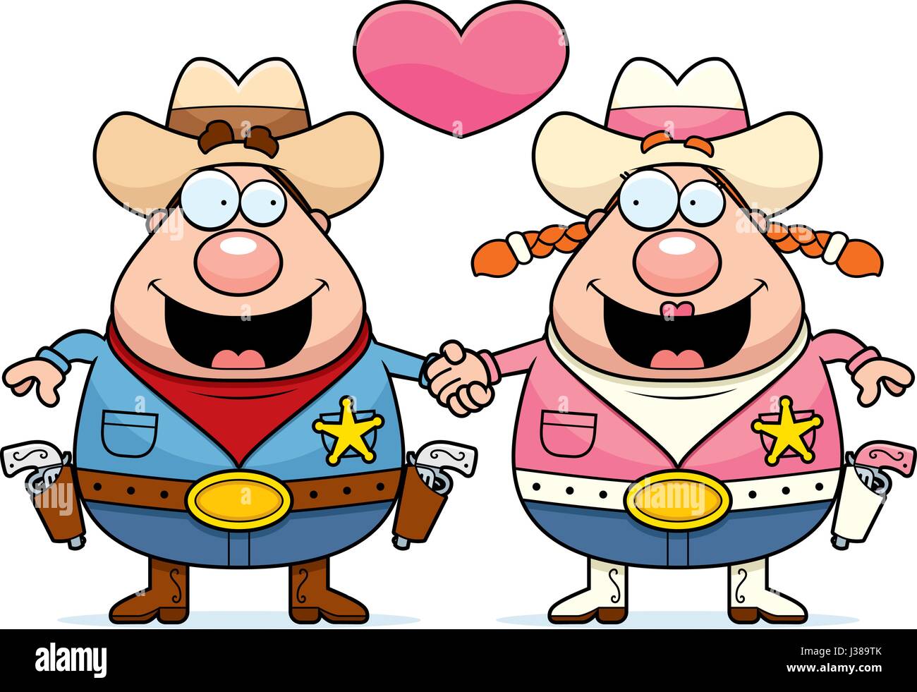 A cartoon illustration of a cowboy couple holding hands and in love ...