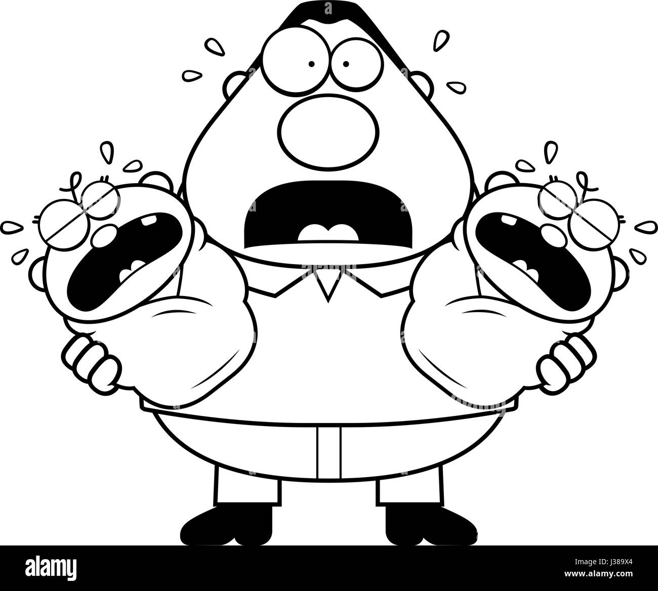 A cartoon illustration of a dad with crying twins looking scared Stock ...