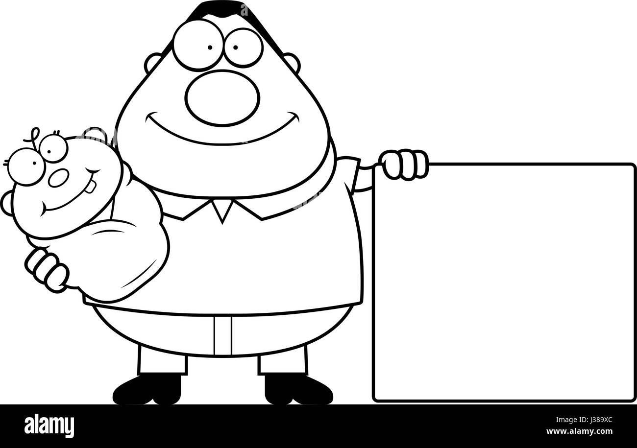A cartoon illustration of a dad with a baby and a sign Stock Vector ...