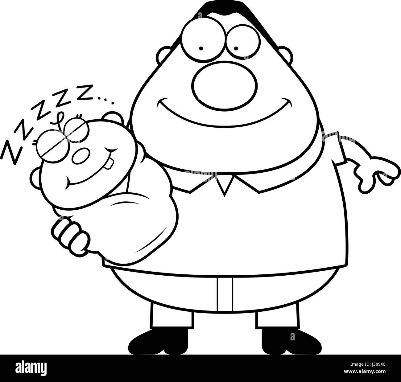 A cartoon illustration of a dad with a sleeping baby Stock Vector Image ...