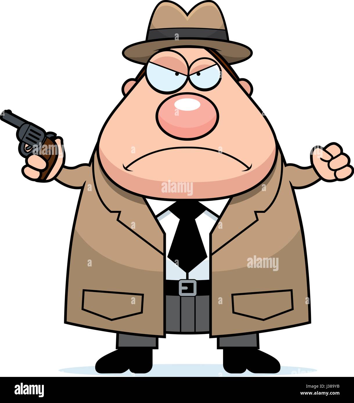 A cartoon illustration of a detective looking angry with a gun Stock ...