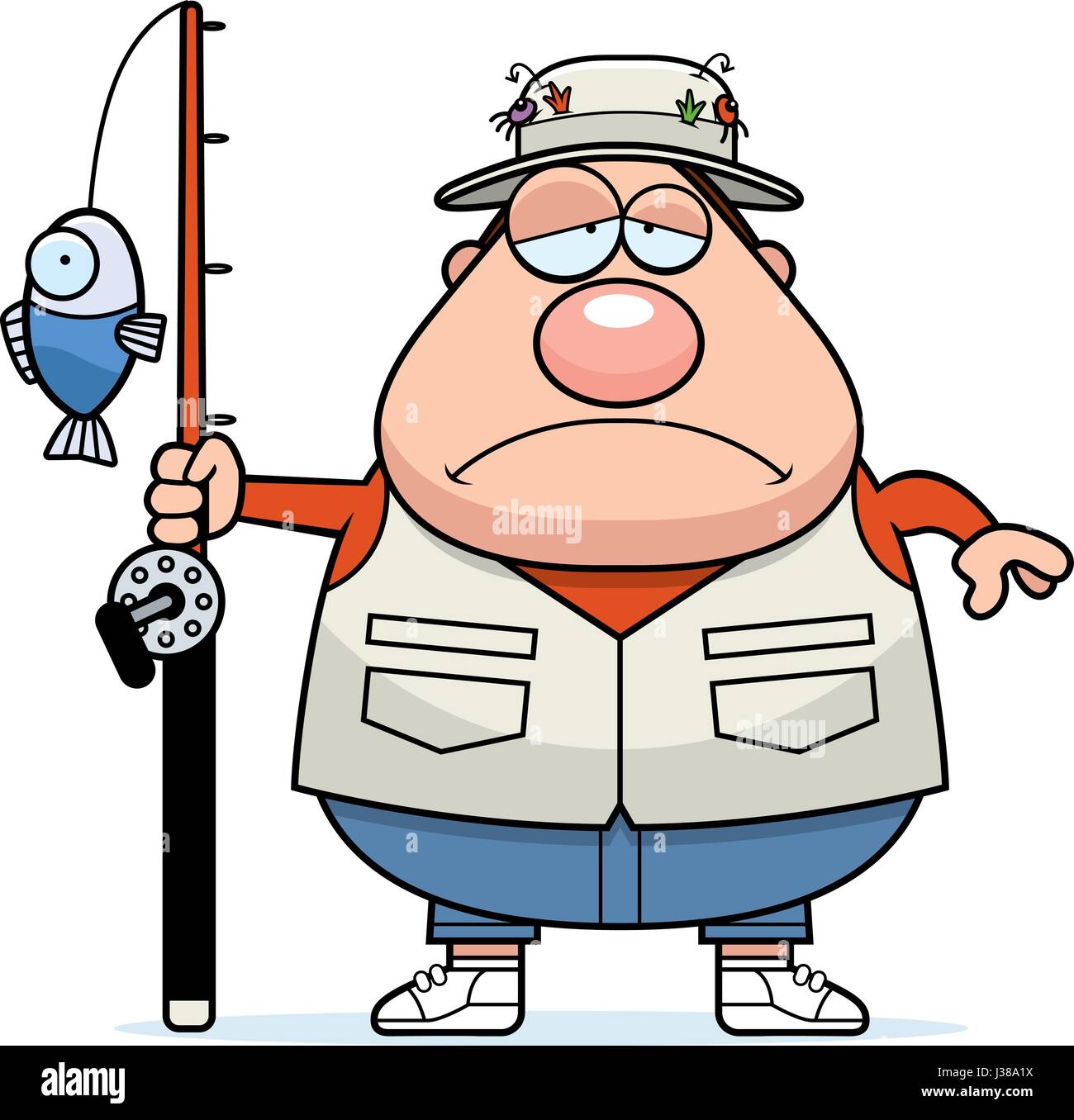 A cartoon illustration of a fisherman looking sad Stock Vector Image ...