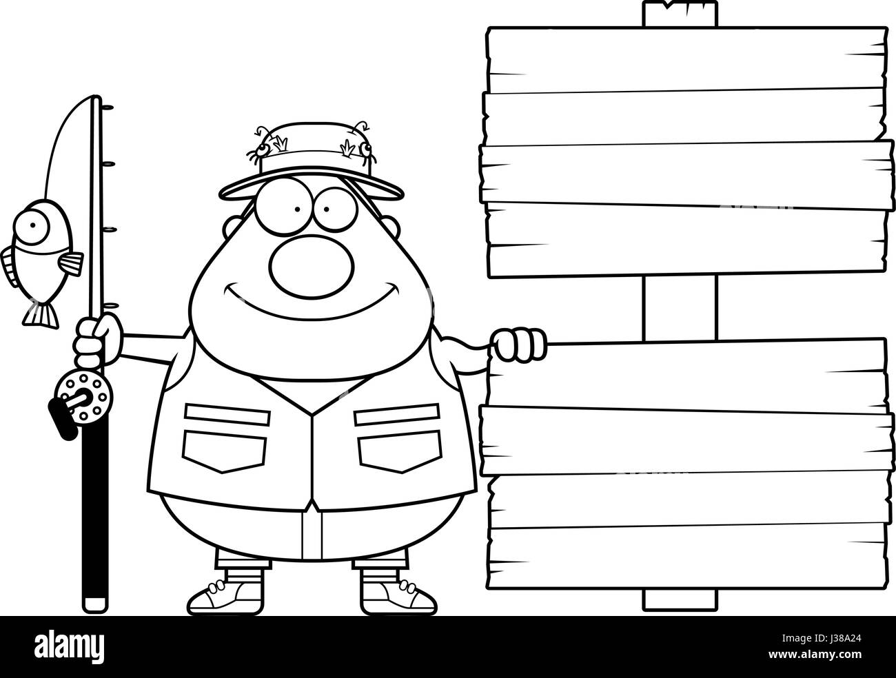 A cartoon illustration of a fisherman with a sign Stock Vector Image ...