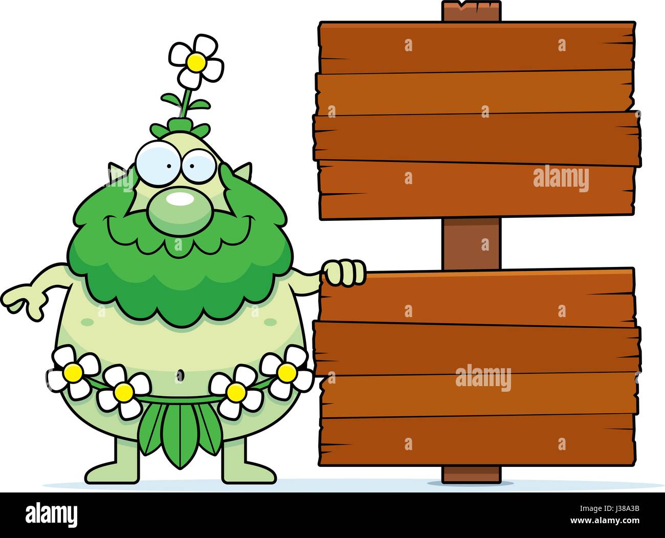 A cartoon illustration of a forest sprite with a sign Stock Vector ...