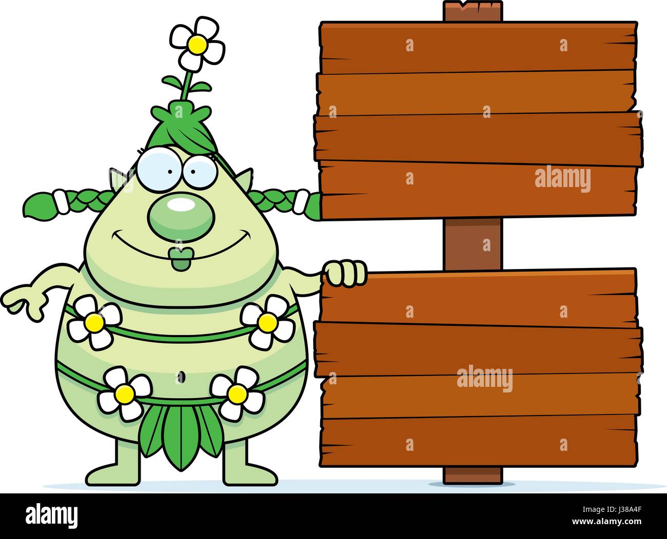 A cartoon illustration of a forest sprite with a sign Stock Vector ...