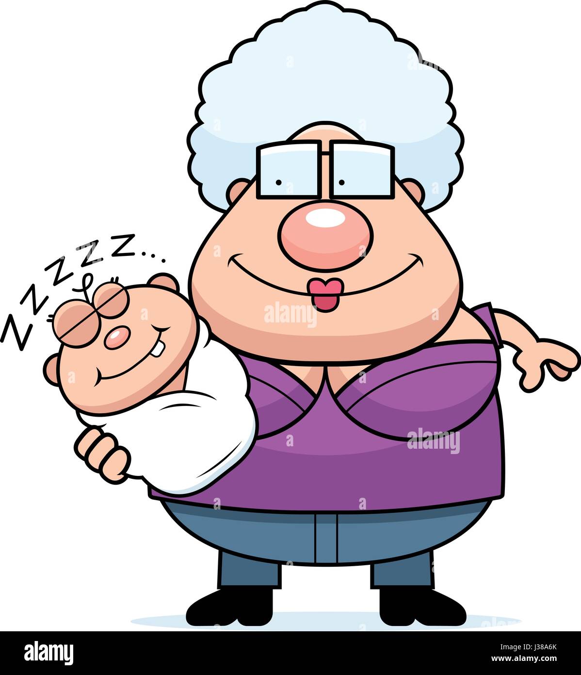 A cartoon illustration of a grandma with a sleeping baby Stock Vector ...