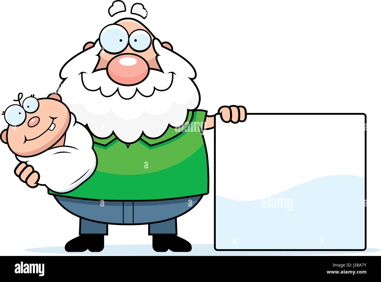 A cartoon illustration of a grandpa with a baby and a sign Stock Vector ...