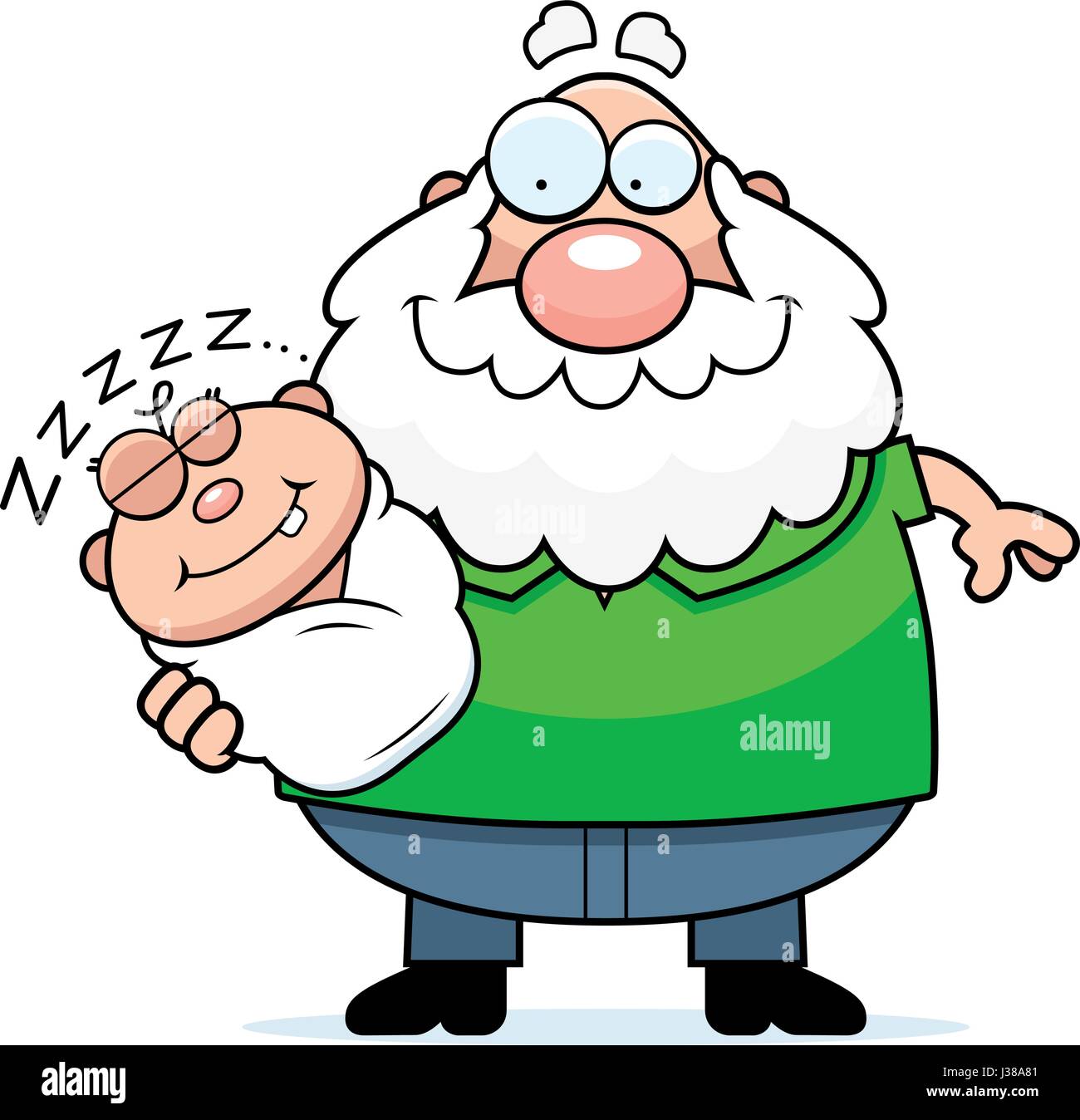 A cartoon illustration of a grandpa with a sleeping baby Stock Vector ...