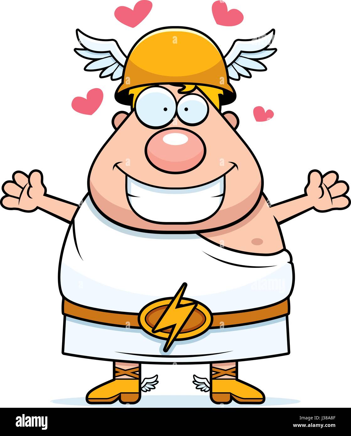 A cartoon illustration of the Greek god Hermes ready to give a hug ...