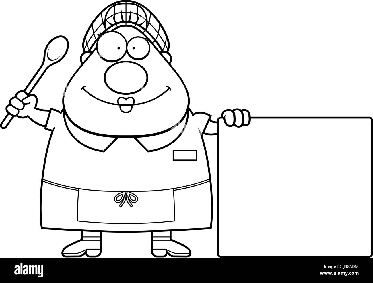 A cartoon illustration of a lunch lady with a sign Stock Vector Image ...