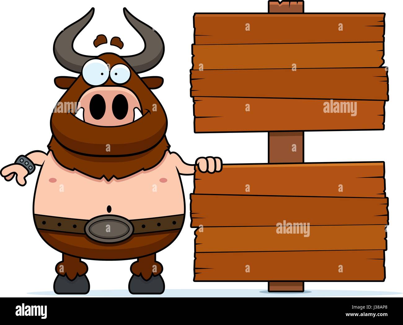 A cartoon illustration of a minotaur with a sign Stock Vector Image ...