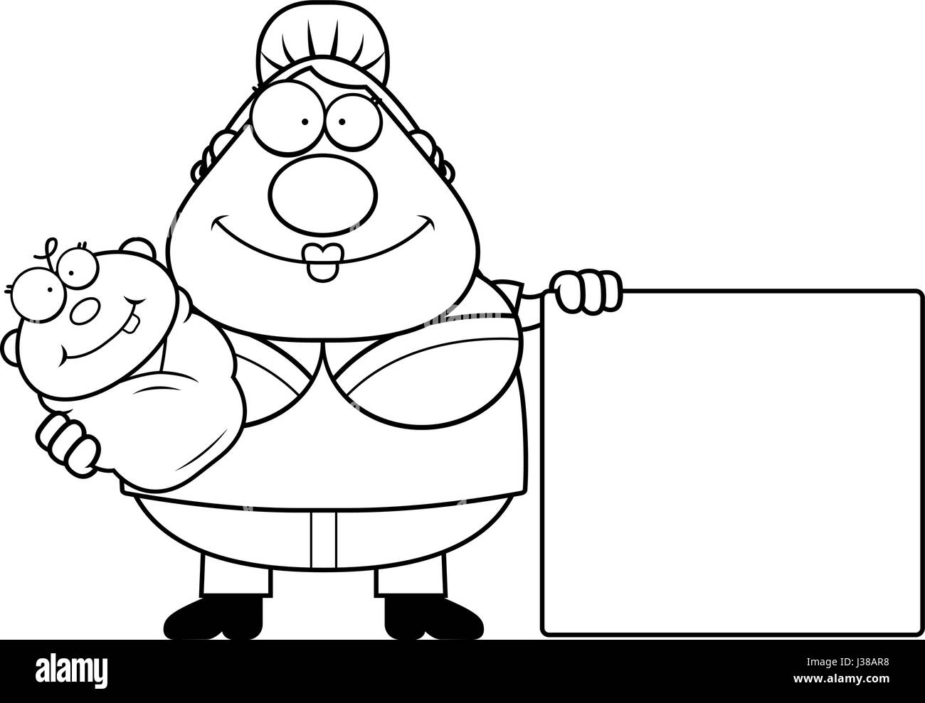 A cartoon illustration of a mom with a baby and a sign Stock Vector ...