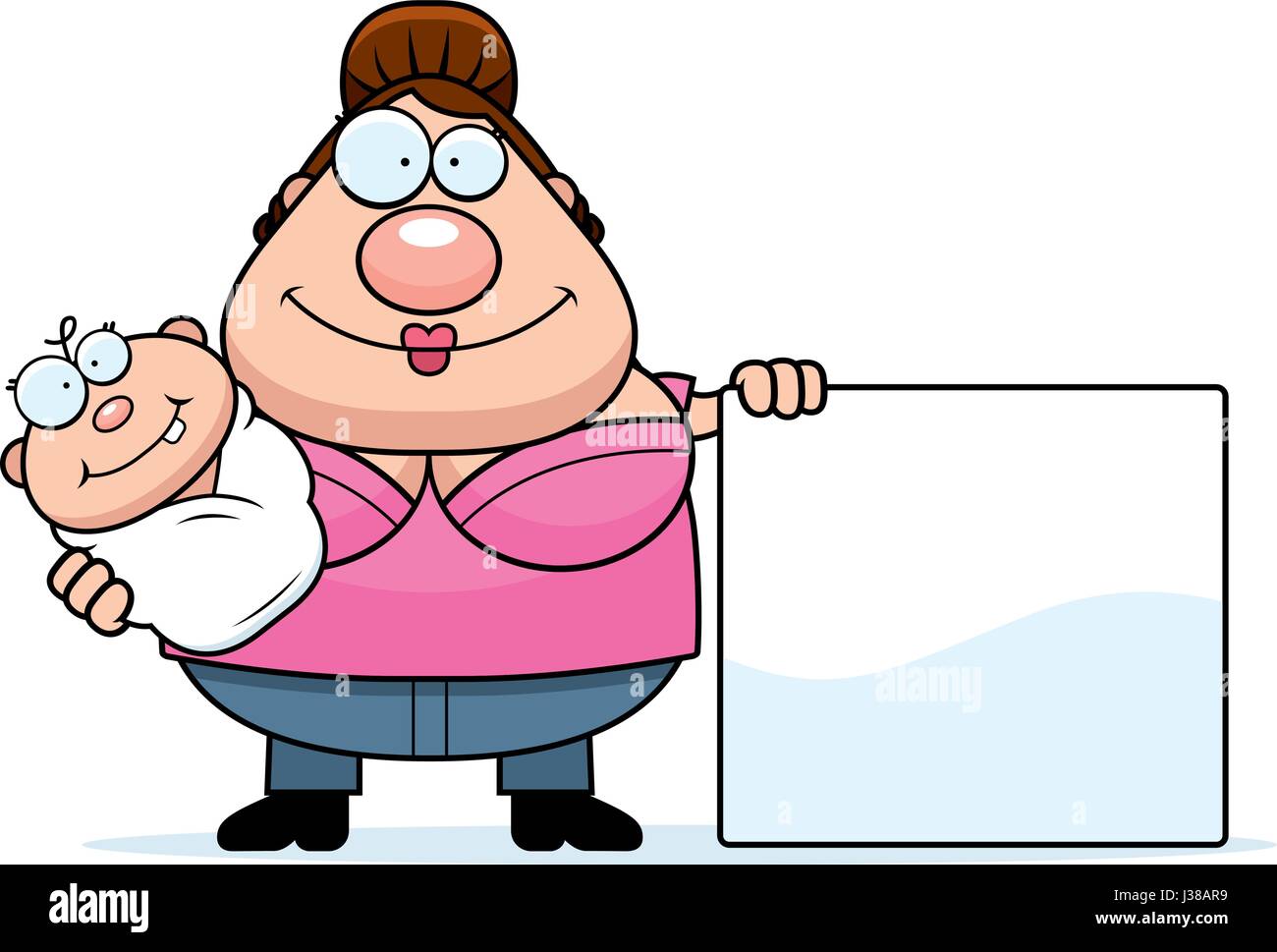 A cartoon illustration of a mom with a baby and a sign Stock Vector ...