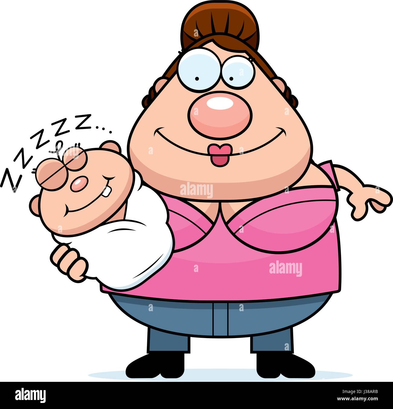 A cartoon illustration of a mom with a sleeping baby Stock Vector Image ...