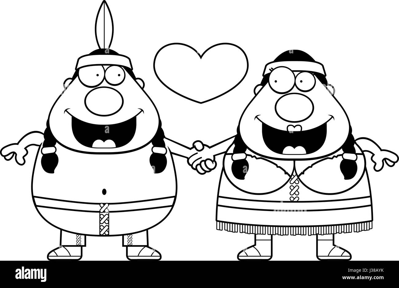 A cartoon illustration of a Native American couple holding hands and in ...