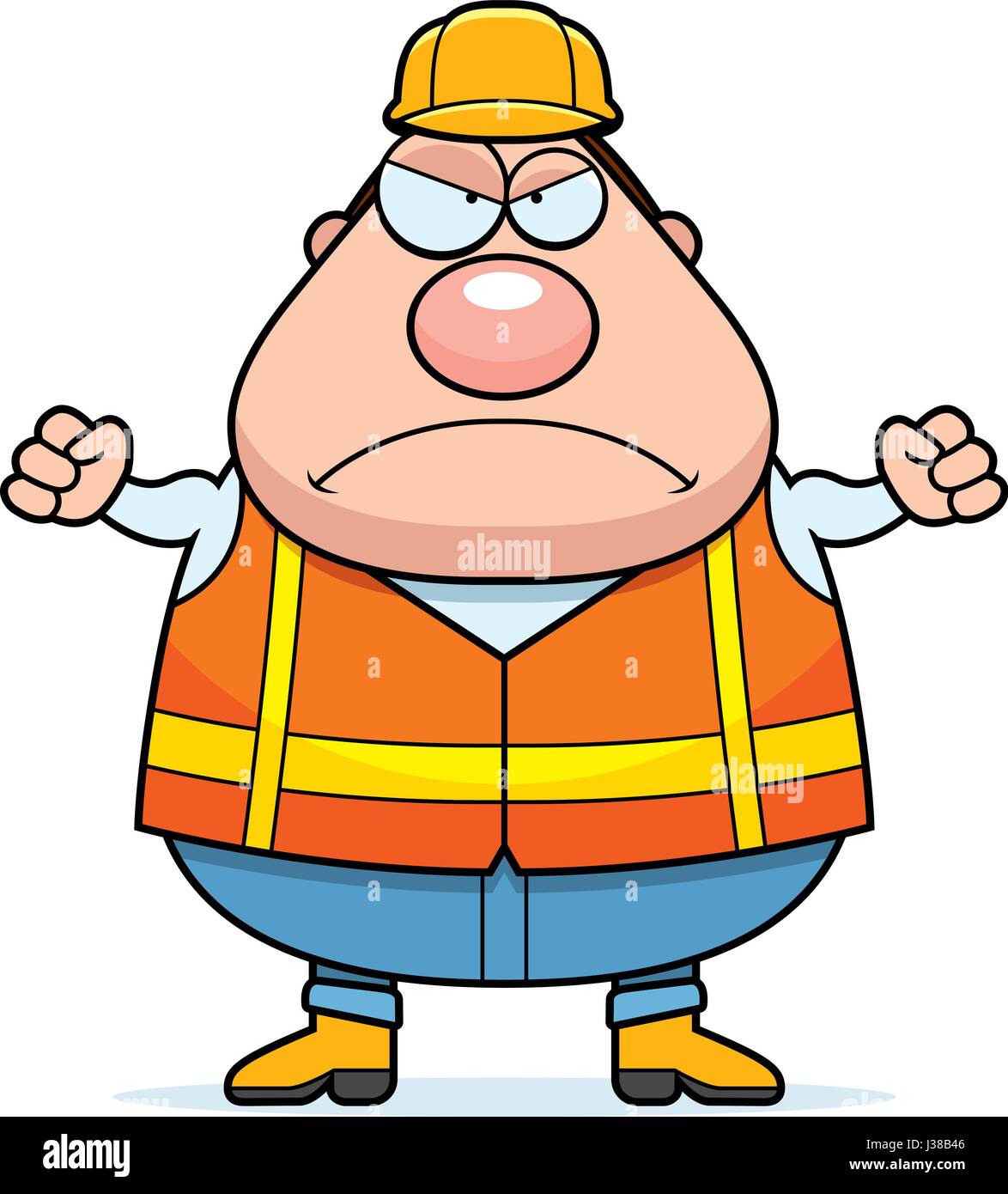 A cartoon illustration of a road worker looking angry Stock Vector ...