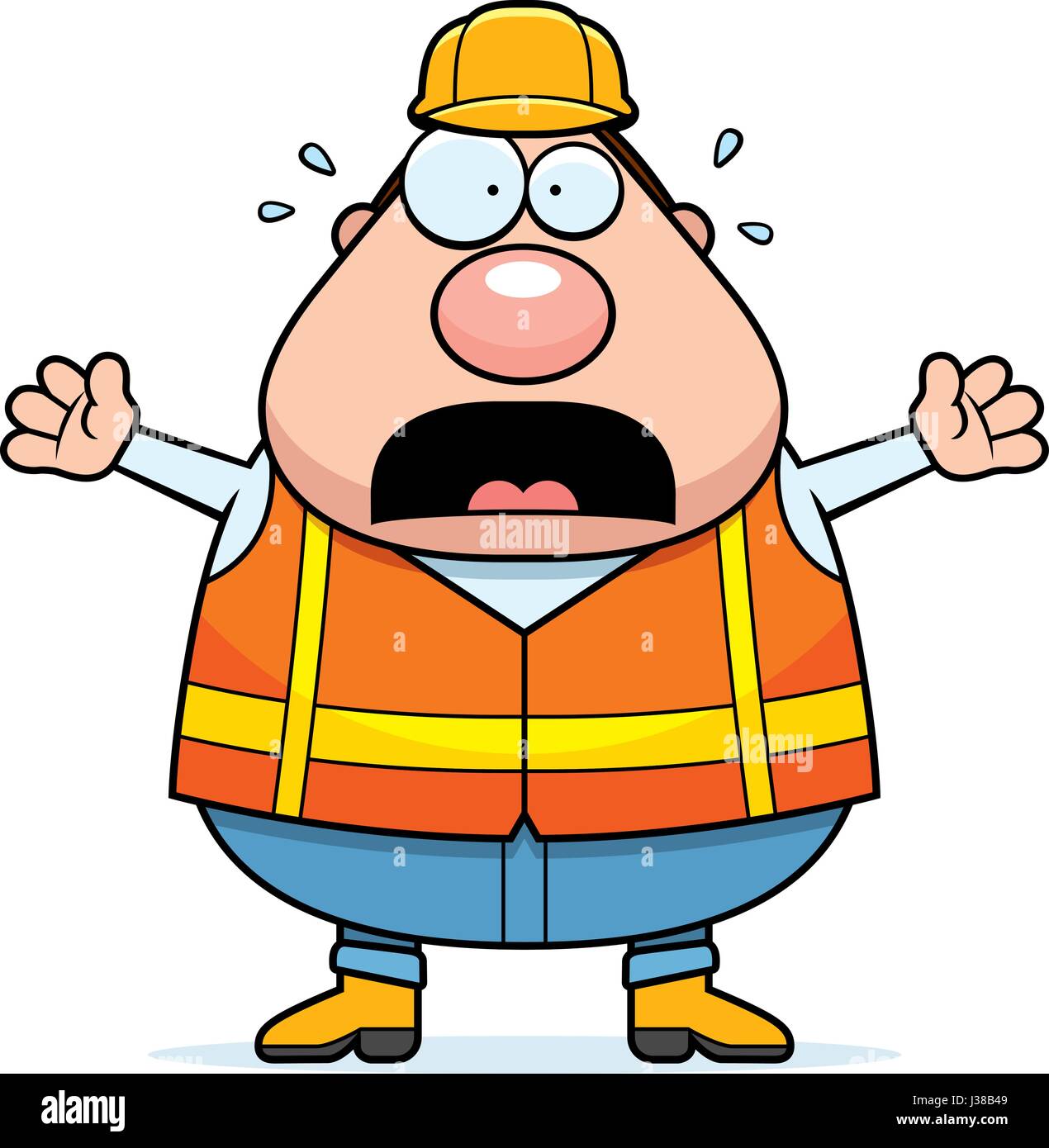 A cartoon illustration of a road worker looking scared Stock Vector ...