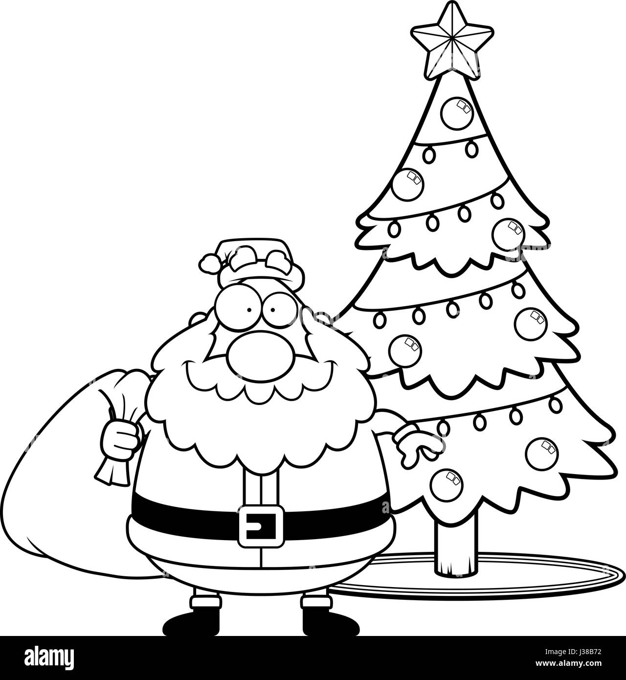 A cartoon illustration of Santa Claus with a Christmas tree Stock ...