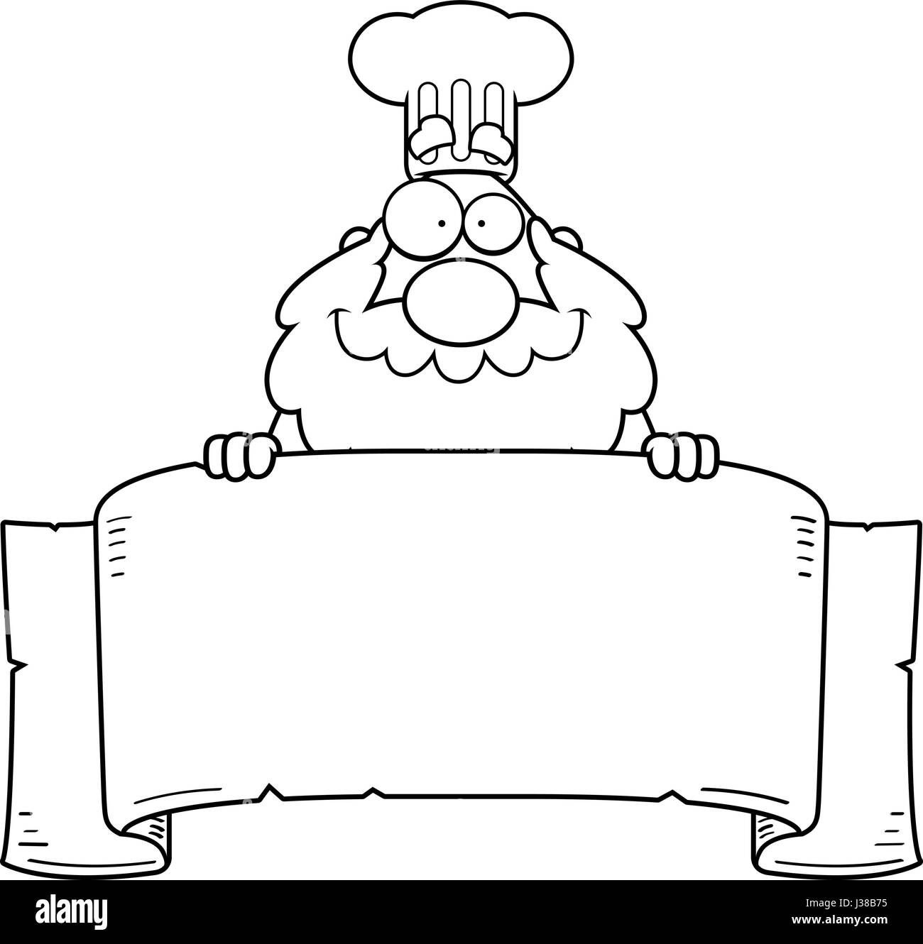 A cartoon illustration of a Santa Claus chef holding a banner Stock ...