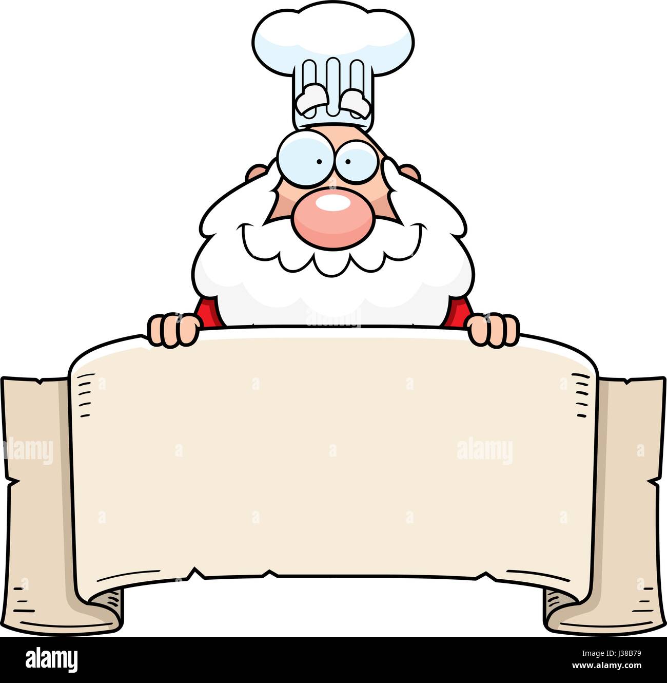 A cartoon illustration of a Santa Claus chef holding a banner Stock ...