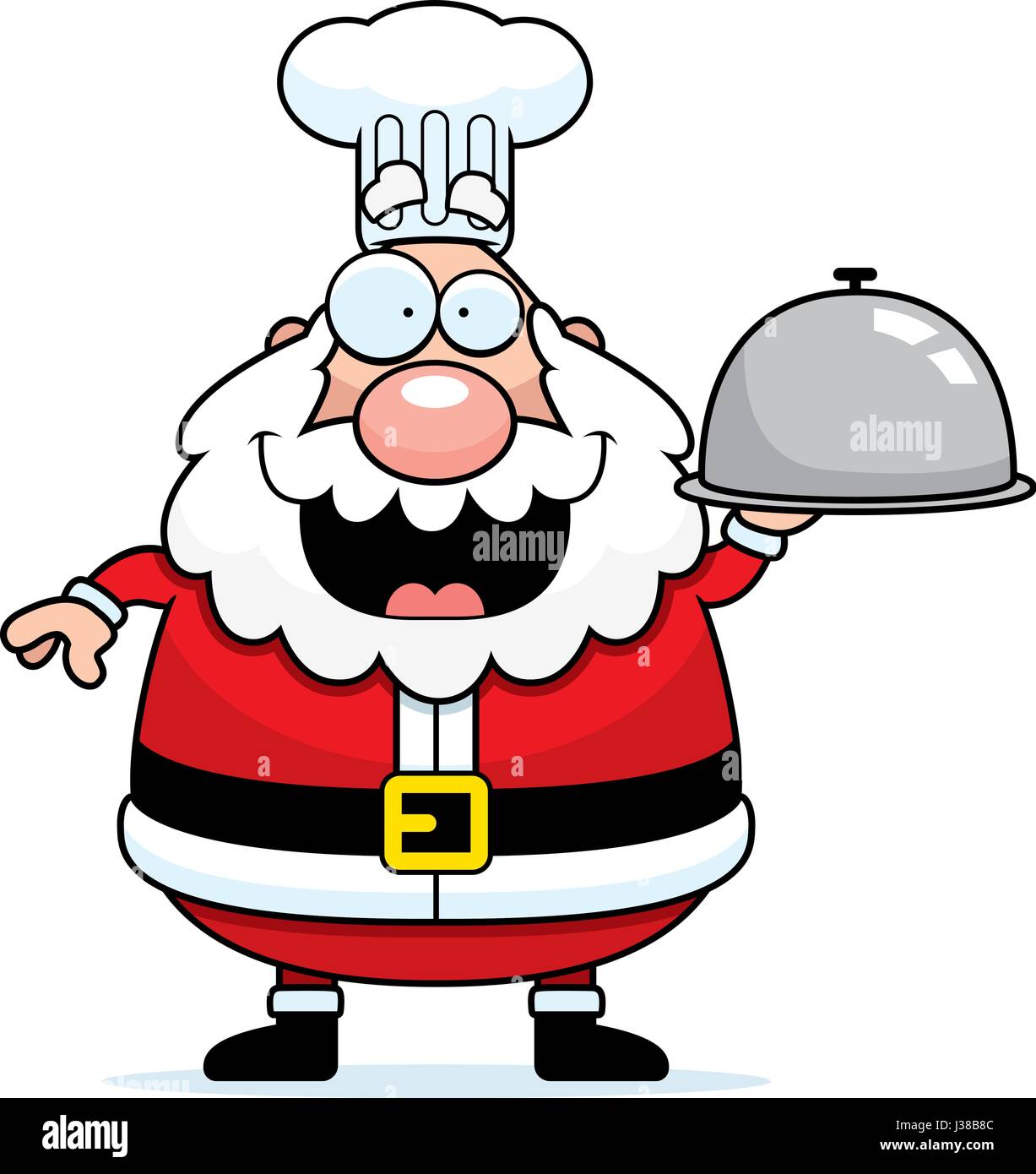 A cartoon illustration of a Santa Claus chef with a serving tray Stock ...