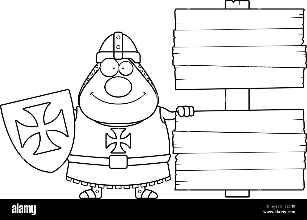 A cartoon illustration of a Templar knight with a sign Stock Vector ...