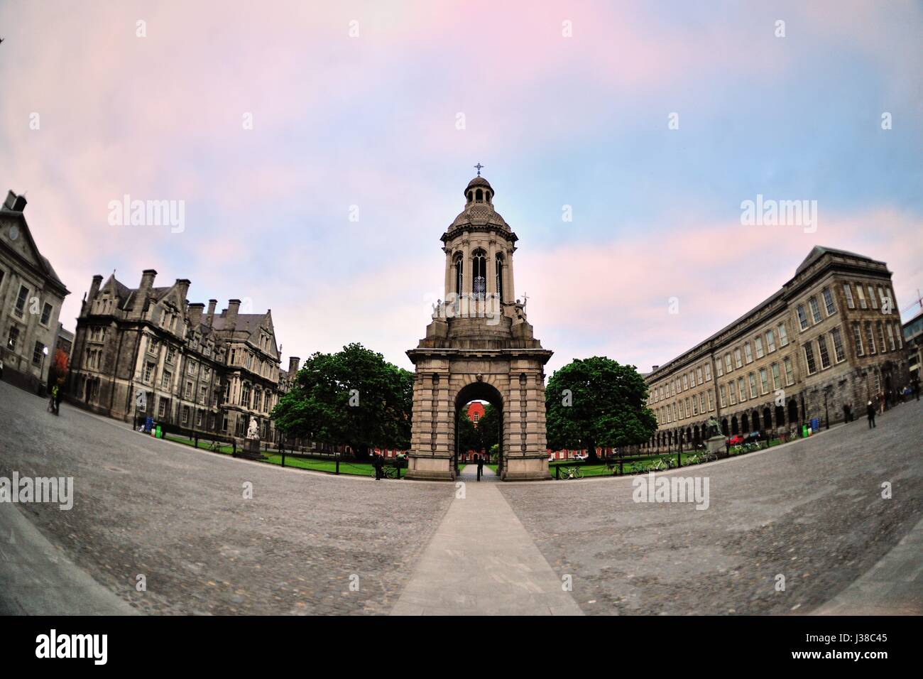 The Campanile on the campus quadrangle of Trinity College in Dublin ...