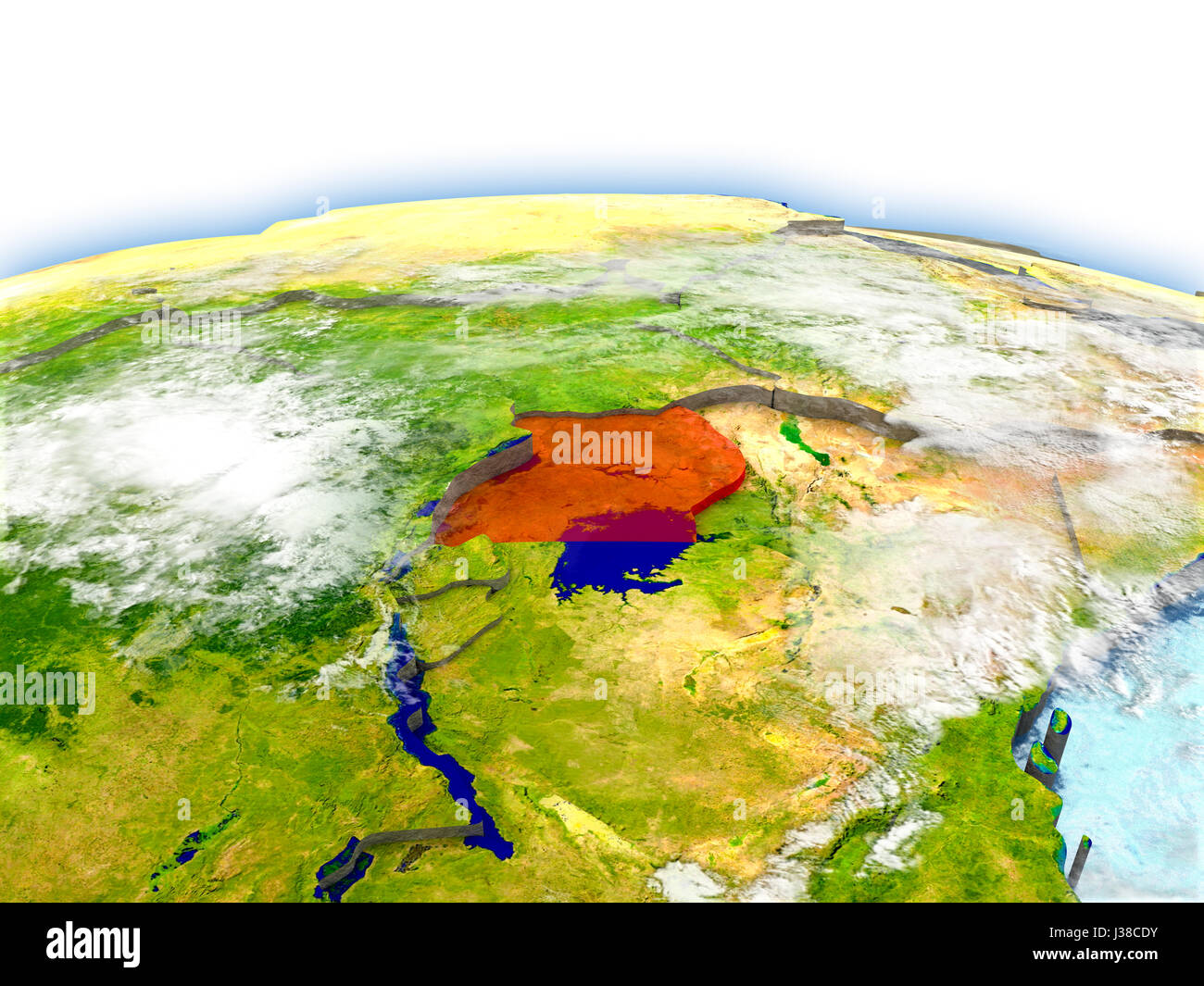 Country of Uganda on model of Earth. 3D illustration. Elements of this ...